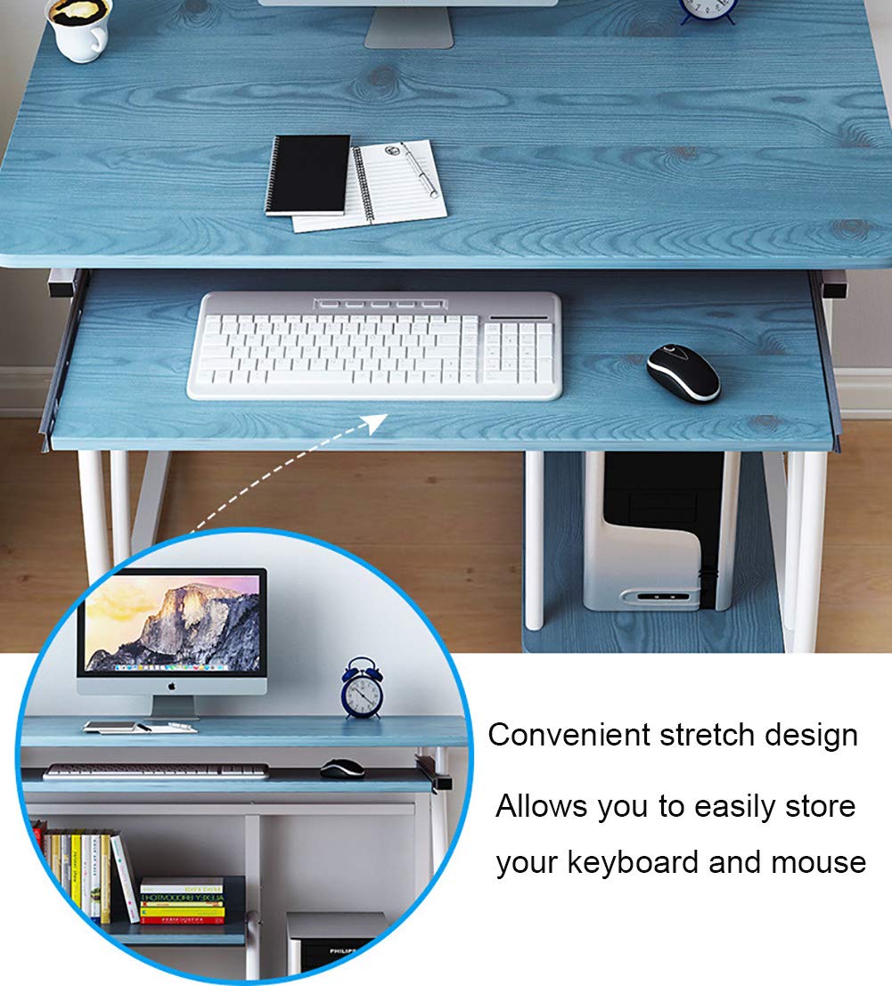 RICHLN Pc Laptop Table Workstation with Storage Shelves for Small Place,Compact Home Office Desk,Computer Desk with Pullout Keyboard Tray