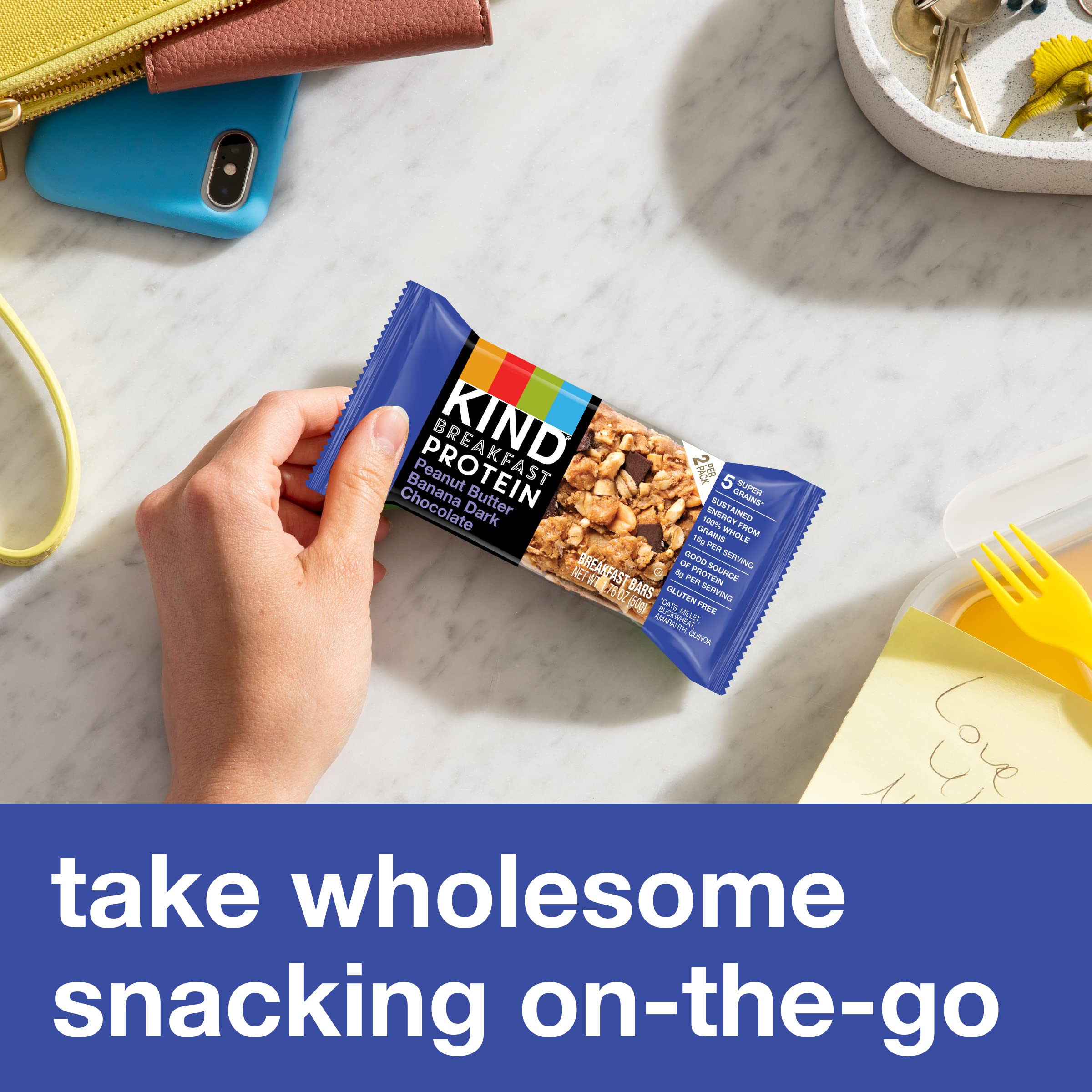 KIND Breakfast, Healthy Snack Bar, Peanut Butter Banana Dark Chocolate, Gluten Free Breakfast Bars, 8g Protein, 1.76 OZ Packs (30 Count)