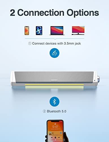 Computer Speakers, Bluetooth Computer Soundbar, HiFi Stereo, 3.5mm Aux-in Connection, USB Powered Computer Speakers for Desktop Monitor, PC, Laptop, Tablets