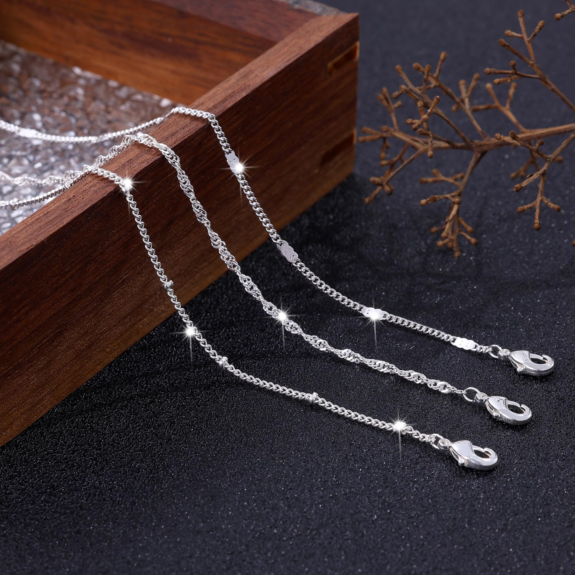 Picuzzy Silver Bracelet for Women, 14k Gold/Sterling Silver Bracelets for Women Dainty Stackable Bracelets for Women Trendy Waterproof Womens Figaro Rope Stack Bracelet Set Box Paperclip Chain
