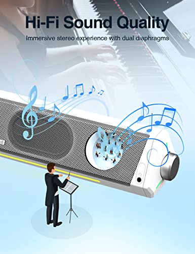Computer Speakers, Bluetooth Computer Soundbar, HiFi Stereo, 3.5mm Aux-in Connection, USB Powered Computer Speakers for Desktop Monitor, PC, Laptop, Tablets