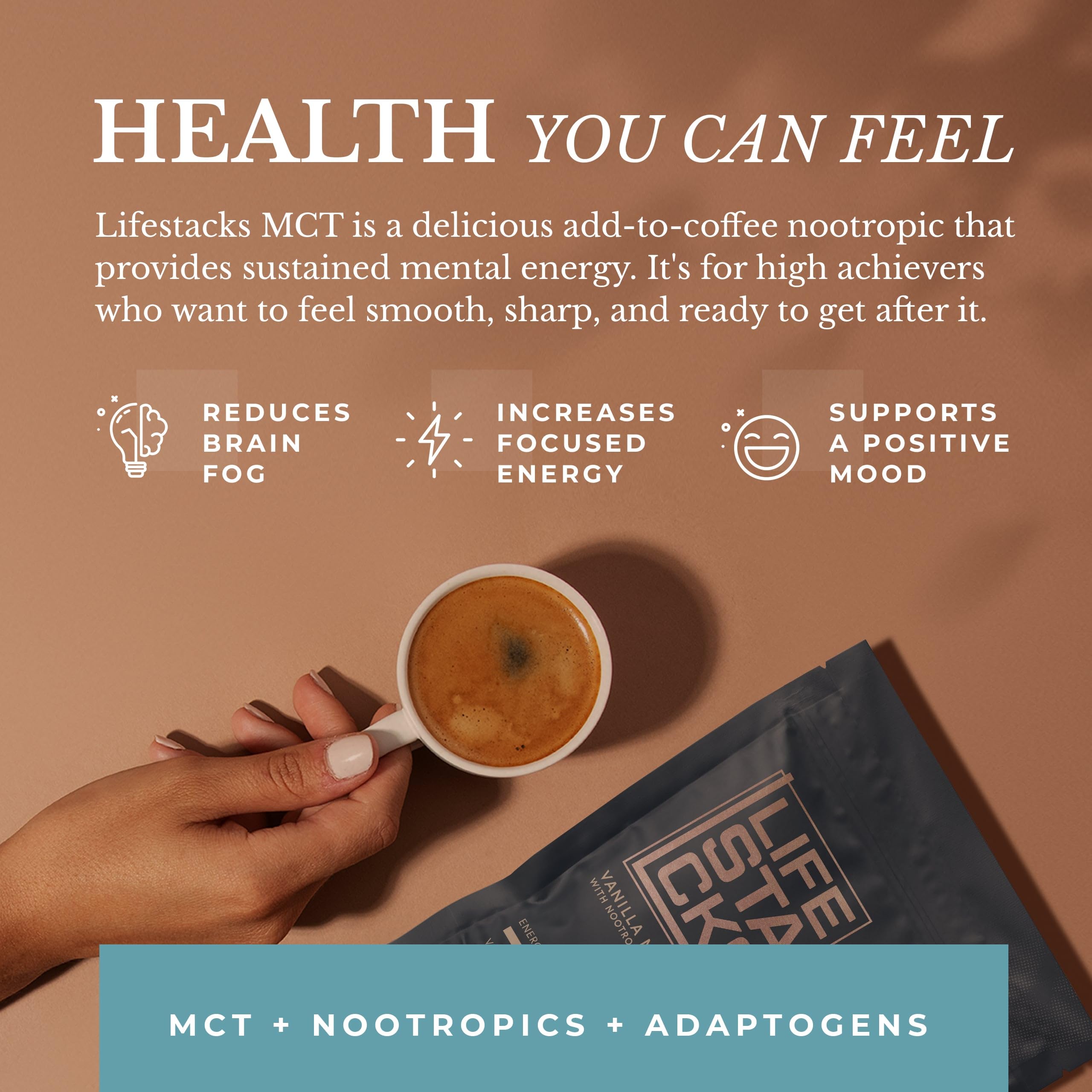 LIFESTACKS Vanilla MCT Oil Powder to Boost Energy & Focus - Nootropics + Adaptogens for an Elevated Coffee Experience - Keto, Vegan, 0 Sugar - Stacked for Success with Ginseng, Rhodiola, L-Tyrosine