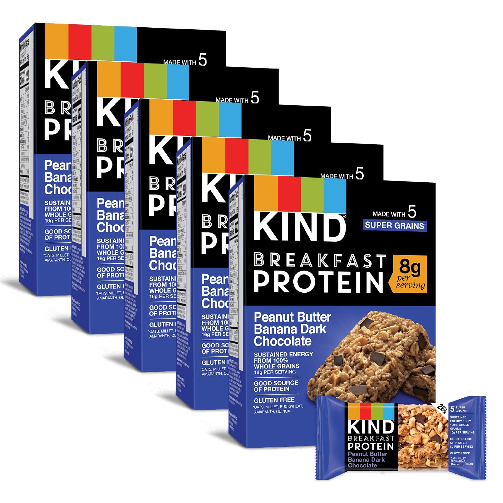 KIND Breakfast, Healthy Snack Bar, Peanut Butter Banana Dark Chocolate, Gluten Free Breakfast Bars, 8g Protein, 1.76 OZ Packs (30 Count)