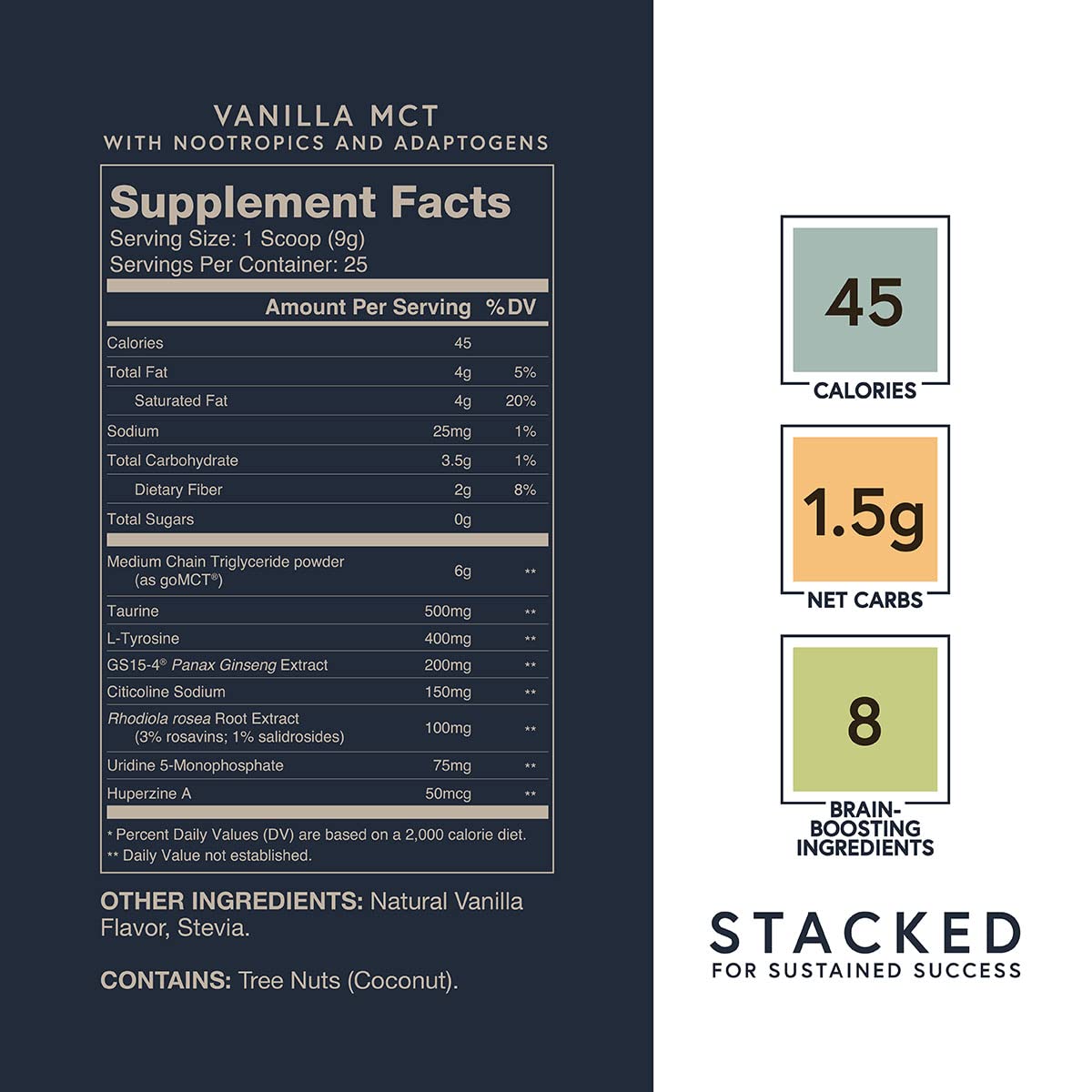 LIFESTACKS Vanilla MCT Oil Powder to Boost Energy & Focus - Nootropics + Adaptogens for an Elevated Coffee Experience - Keto, Vegan, 0 Sugar - Stacked for Success with Ginseng, Rhodiola, L-Tyrosine