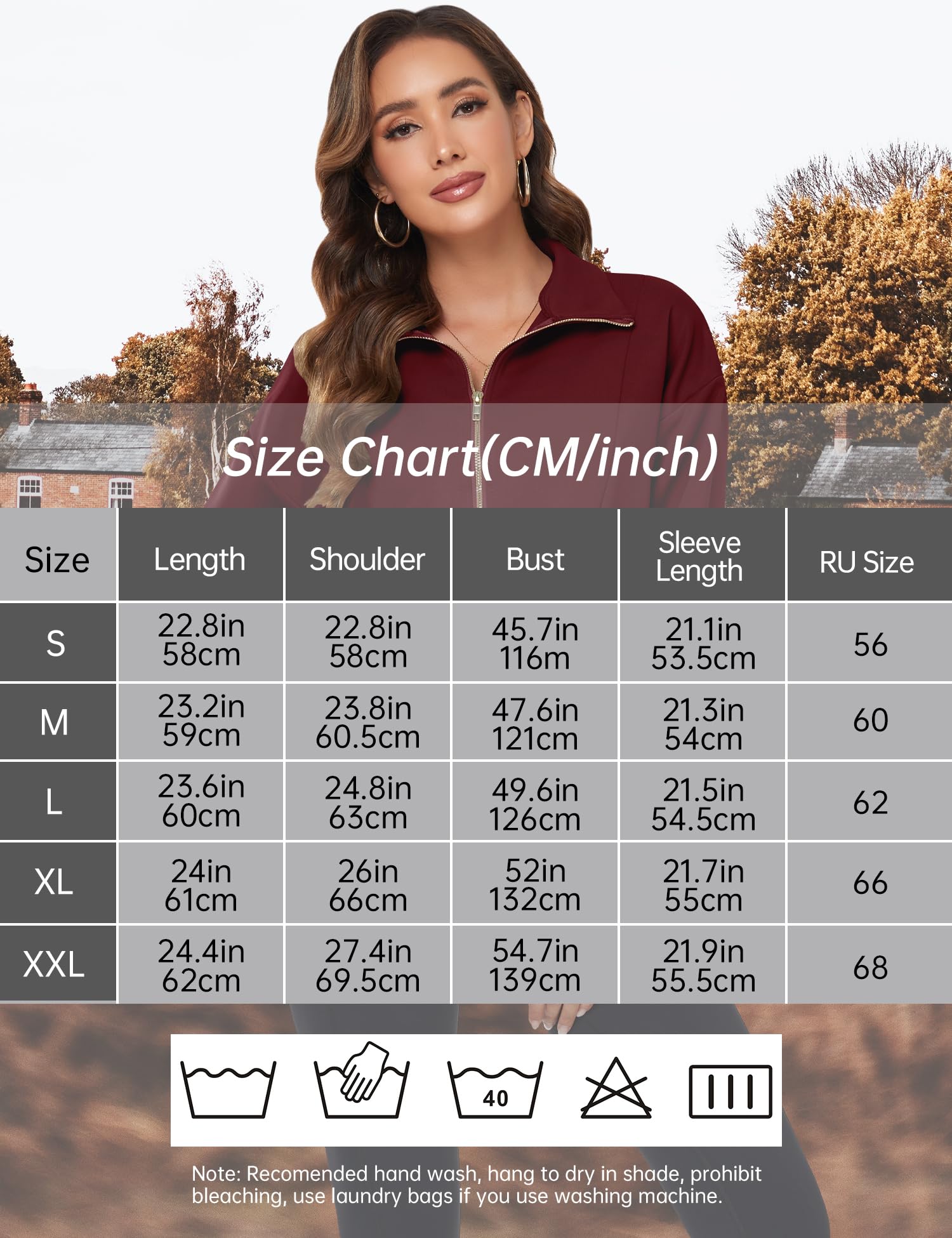 ANGGREK Women's Half Zip Sweatshirts Long Sleeve Cropped Pullover Hoodies Casual Y2K Winter Clothes,Wine Red,Large