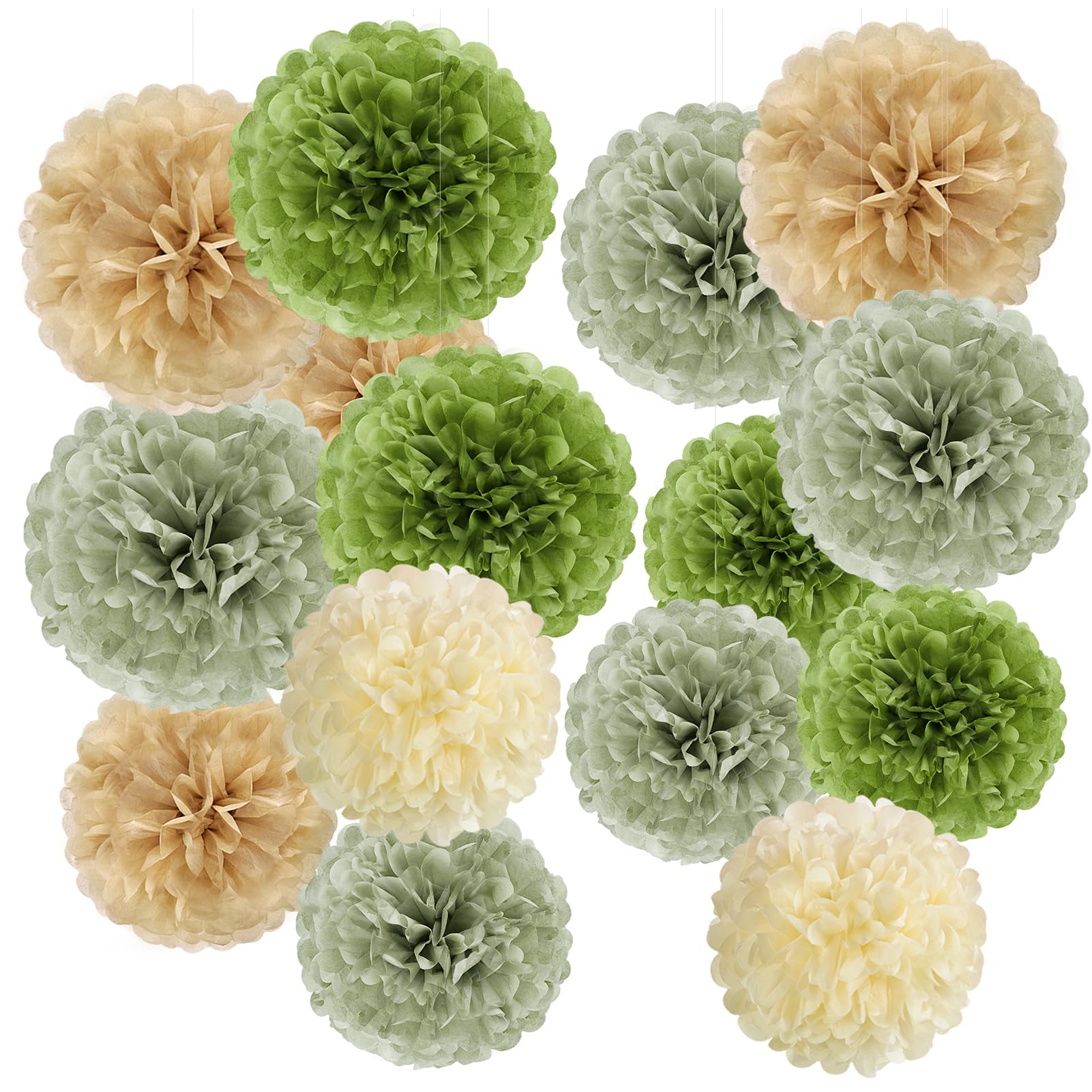 Olive Sage Green Tissue Paper Pom Poms Safari Jungle Party Decorations Paper Flowers Decorations Natural Green Boho Hanging Décor for Birthday Baby Shower Bridal Wedding Party Supplies
