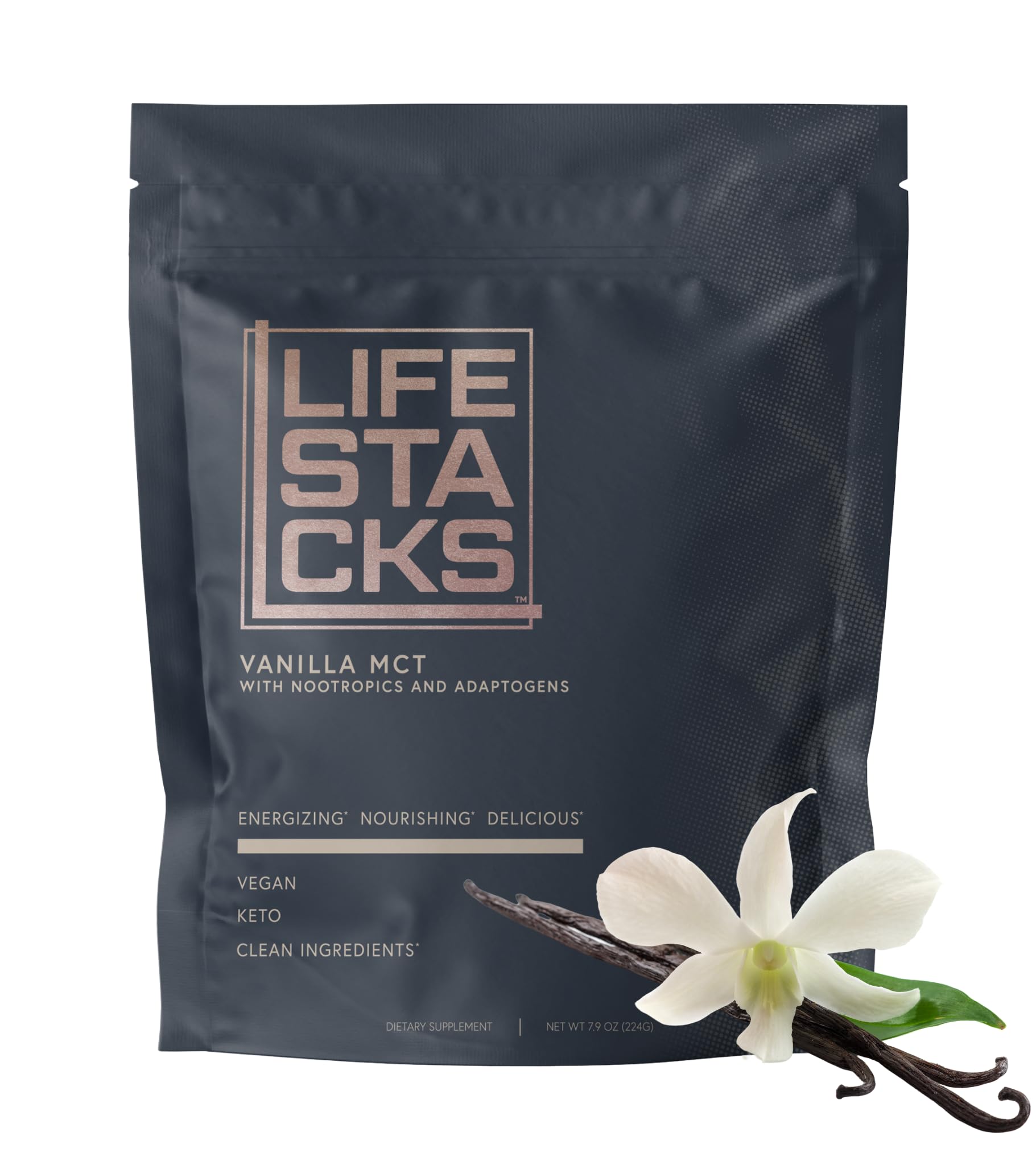 LIFESTACKS Vanilla MCT Oil Powder to Boost Energy & Focus - Nootropics + Adaptogens for an Elevated Coffee Experience - Keto, Vegan, 0 Sugar - Stacked for Success with Ginseng, Rhodiola, L-Tyrosine