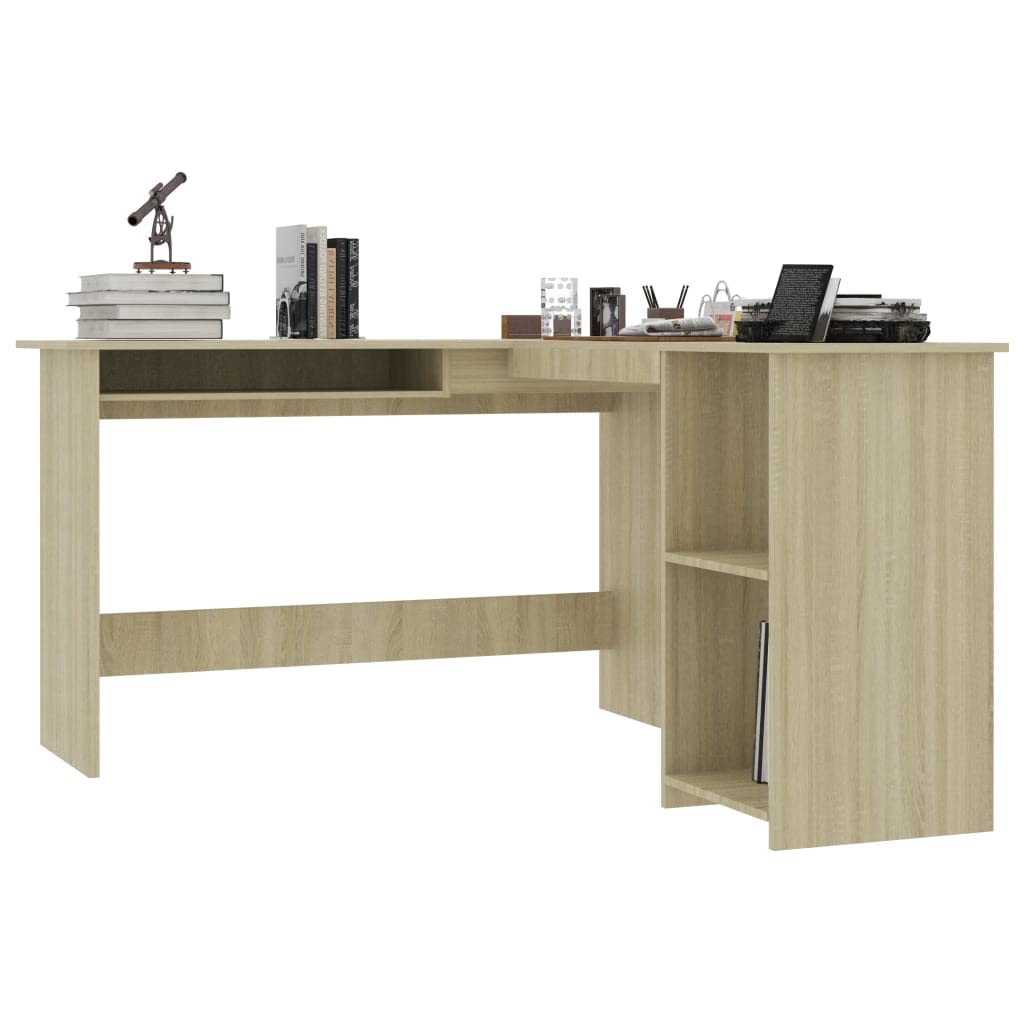 QZZCED L-Shaped Corner Desk,Modern Computer Desk,Workstation,PC Laptop Table,with Pull-Out Keyboard Tray and 2 Open Shelves Sonoma Oak 47.2"x55.1"x29.5" Chipboard