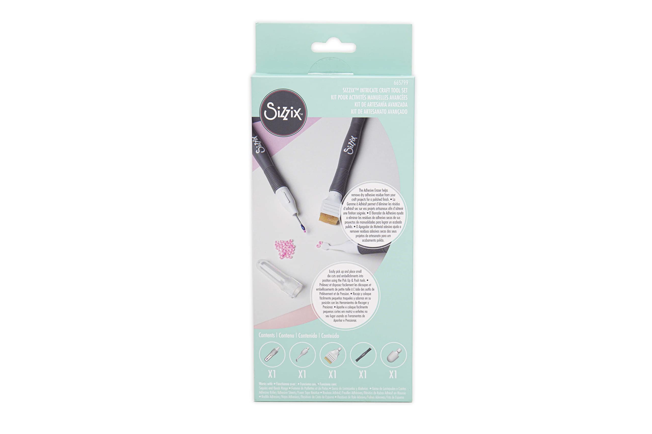 Sizzix Sticky Pick Up & Push Craft Set Tool Perfect for Intricate Papercraft, Cardmaking, Model Parts, Diamond Art, Sequins & More, One Size, White/Grey