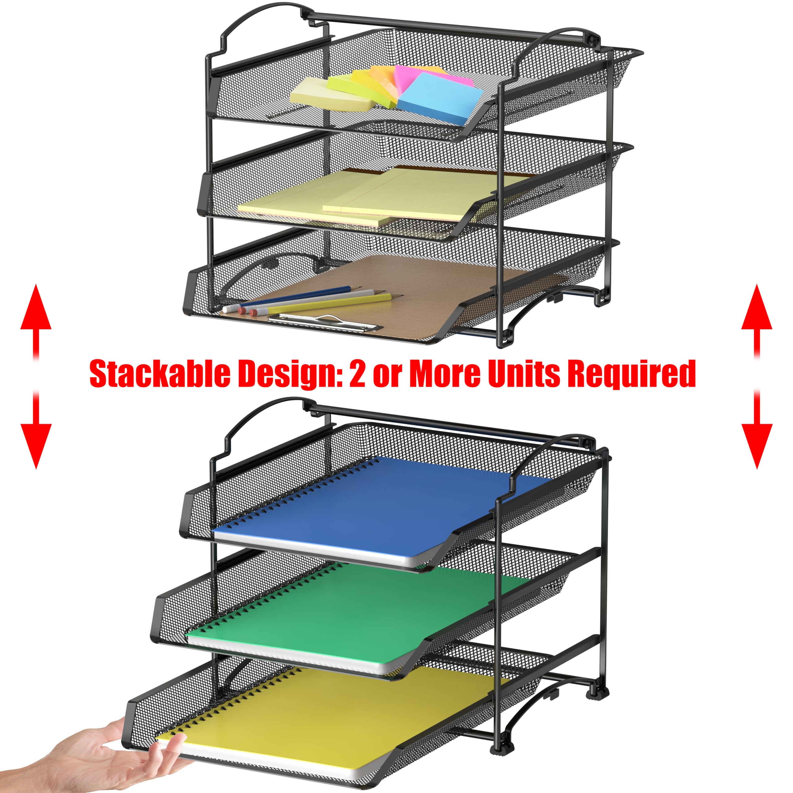 SimpleHouseware 3 Tier Stackable Desktop Document Letter Tray Organizer, Black