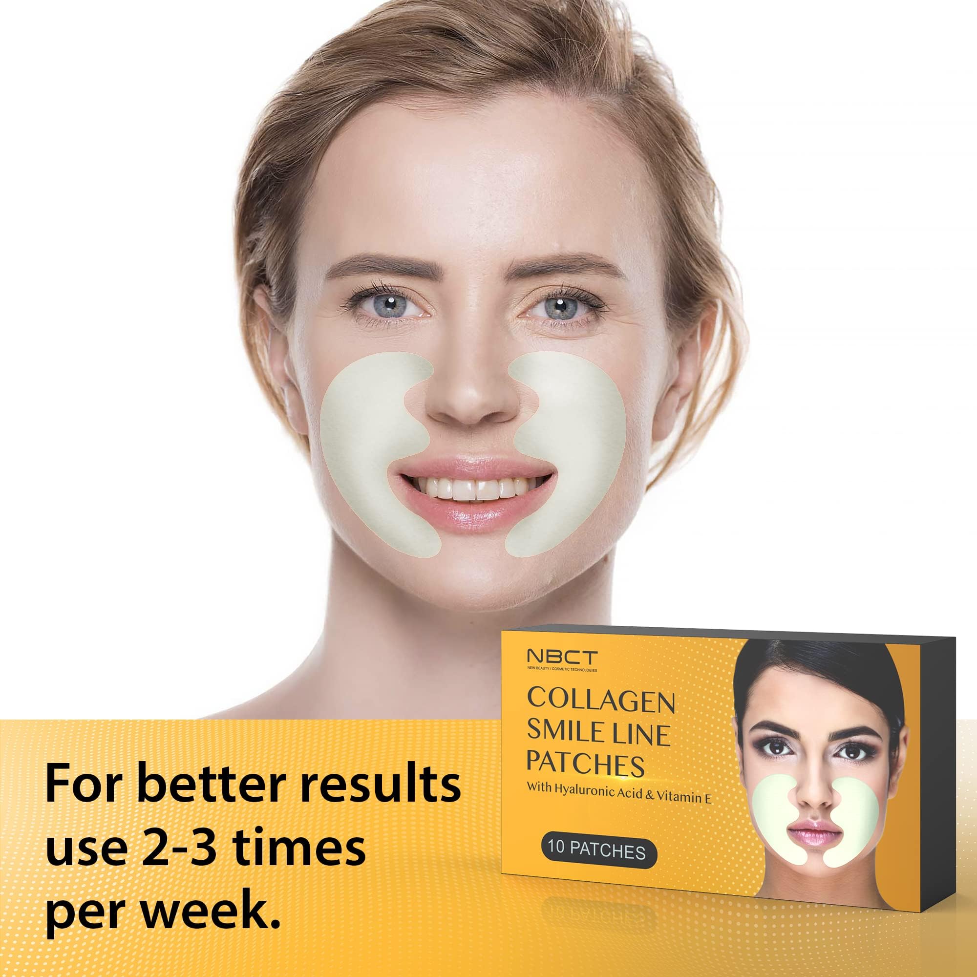 NBCT Collagen Smile Line Wrinkle Patches with Hyaluronic Acid, Aloe Vera, Vitamin E, Skin Safe & Botox Alternative
