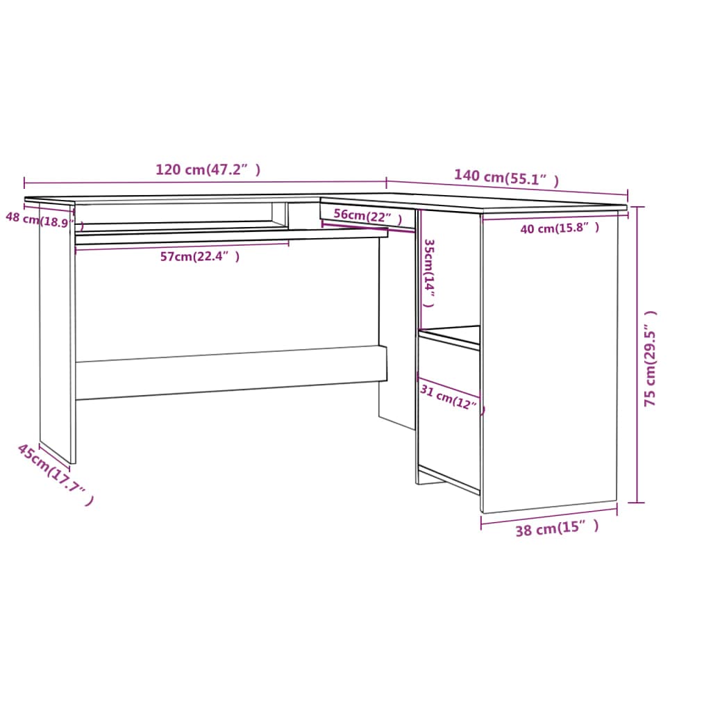 QZZCED L-Shaped Corner Desk,Modern Computer Desk,Workstation,PC Laptop Table,with Pull-Out Keyboard Tray and 2 Open Shelves Sonoma Oak 47.2"x55.1"x29.5" Chipboard