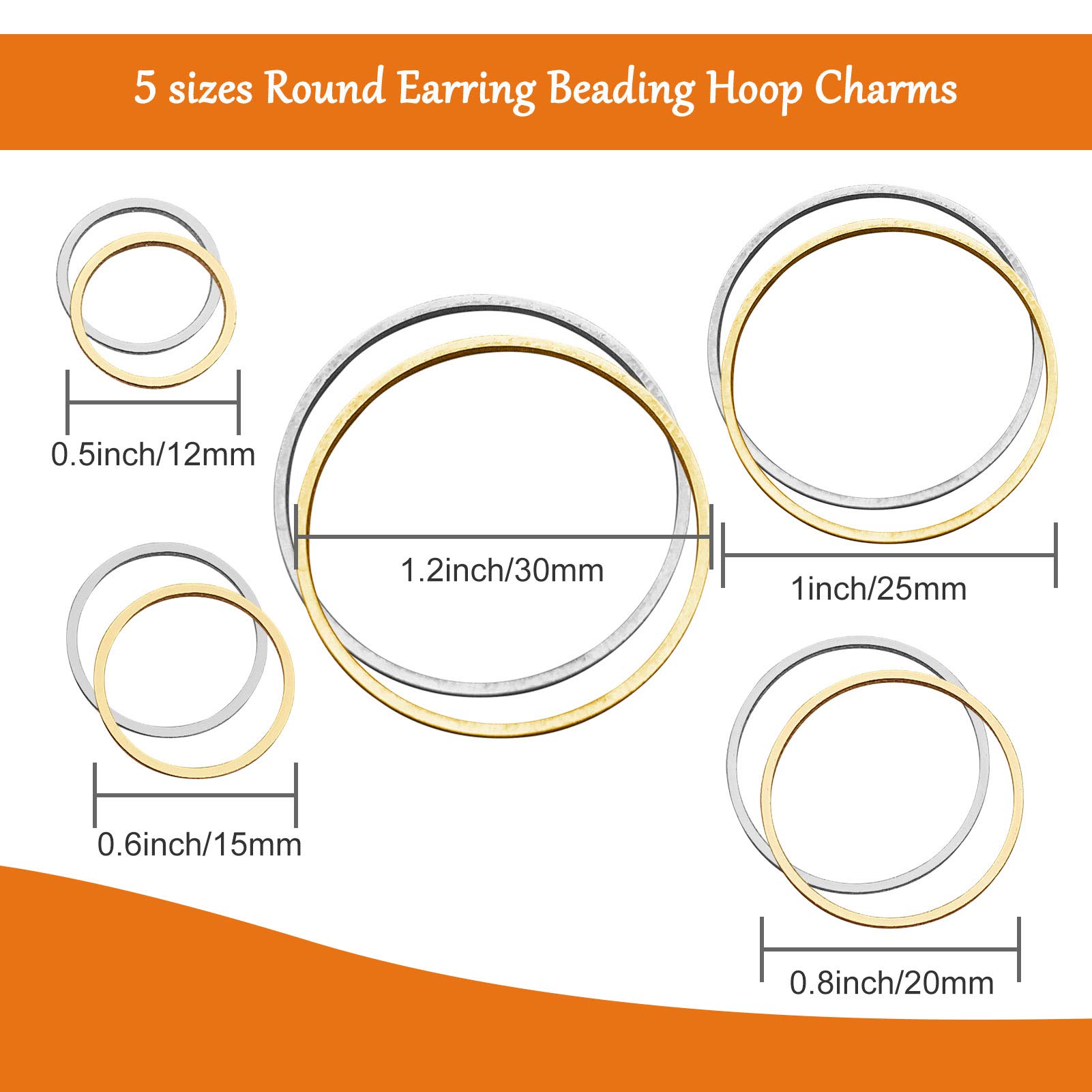 100Pcs Round Earring Beading Hoop Rings,5Sizes Earring Finding Open Bezels Linking Rings Beading Hoop Earrings Pendant for DIY Craft Jewelry Making,Earring Necklace,Crafts Supplies