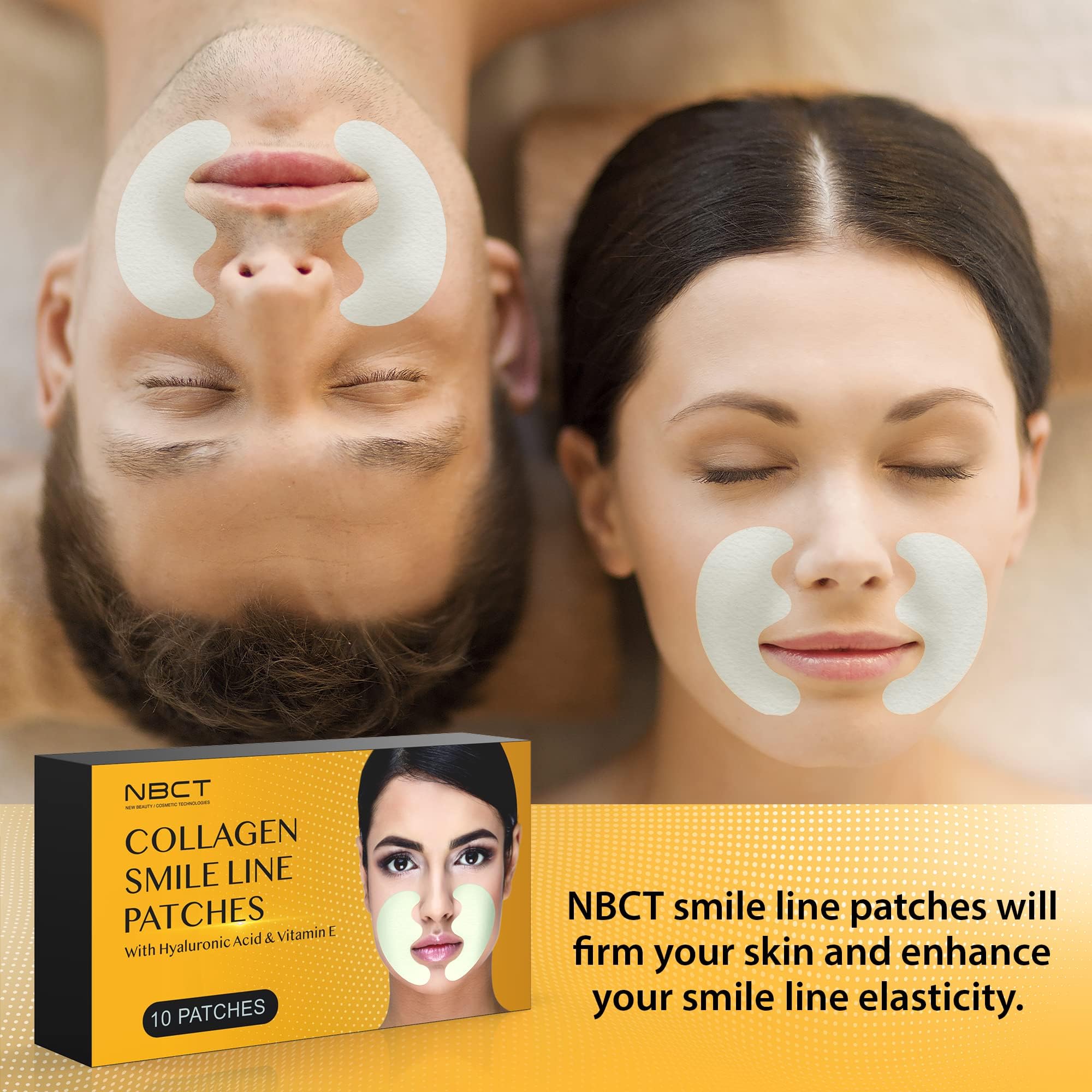 NBCT Collagen Smile Line Wrinkle Patches with Hyaluronic Acid, Aloe Vera, Vitamin E, Skin Safe & Botox Alternative