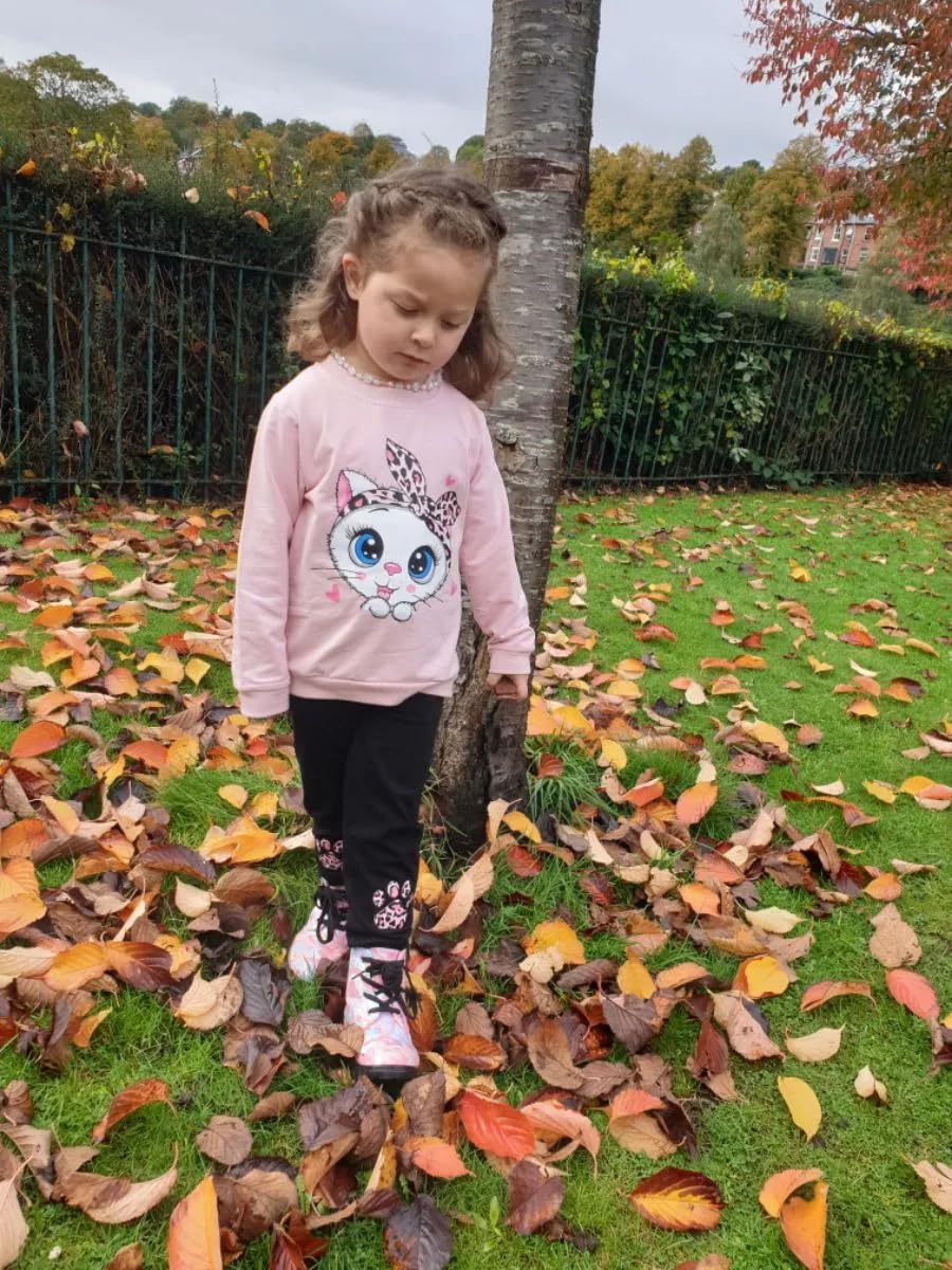 Axumity Toddler Girl Clothes Cat Print Pullover Sweatshirt + Leopard Print Pant 2-Piece Kid Girl Fall Winter Pants Set(4-5T)