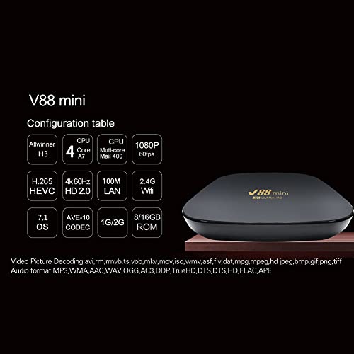 Hilary 1 Set Mini Smart TV Box V88 TV Box Android 12 Allwinner H3 Core 2.4G WiFi 8K Set Top Box 8GB+128GB Media Player US Plug