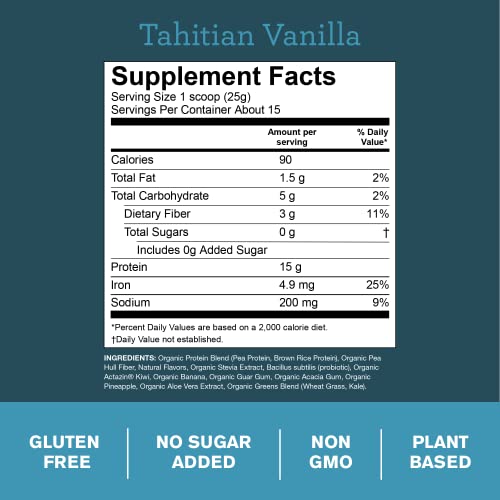 Amazing Grass DIGEST Vegan Protein Powder, Plant Based with Probiotics + Fiber to Manage Bloat, Tahitian Vanilla, 15 Servings