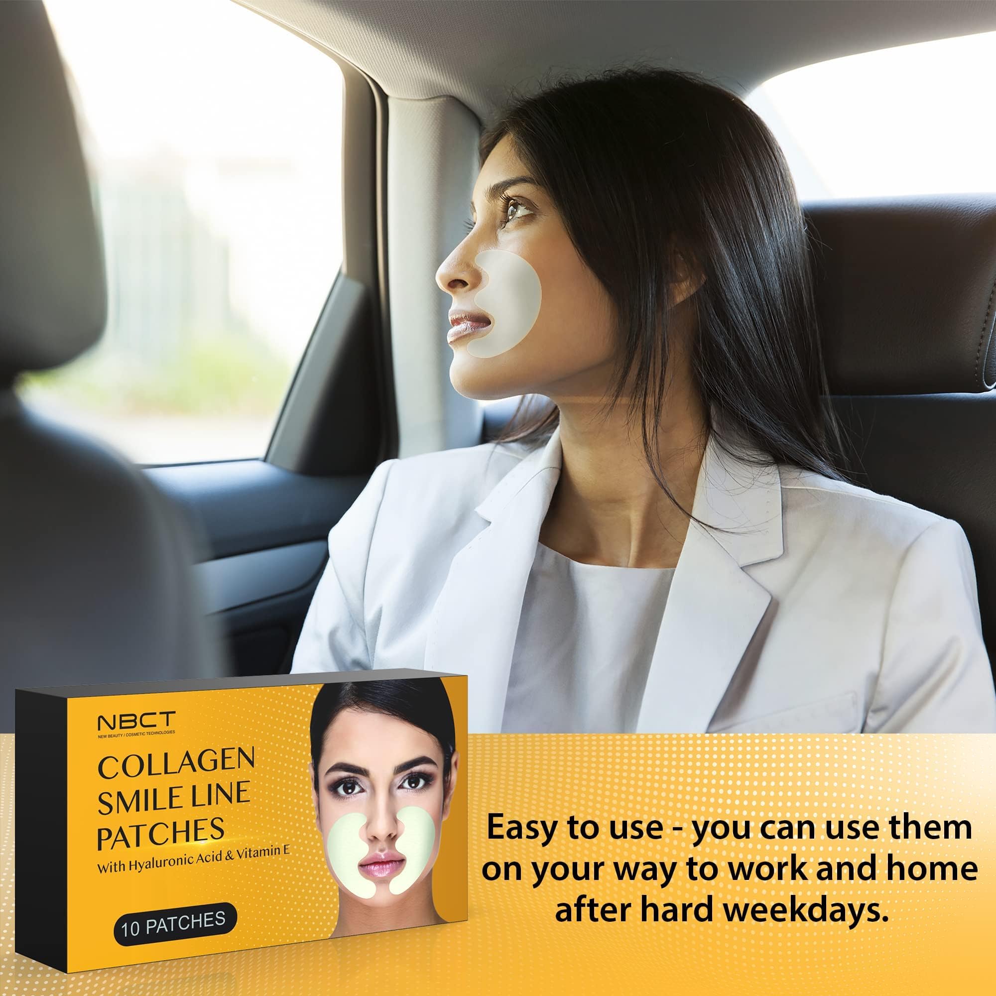 NBCT Collagen Smile Line Wrinkle Patches with Hyaluronic Acid, Aloe Vera, Vitamin E, Skin Safe & Botox Alternative