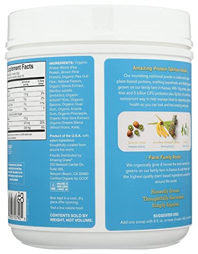 Amazing Grass DIGEST Vegan Protein Powder, Plant Based with Probiotics + Fiber to Manage Bloat, Tahitian Vanilla, 15 Servings