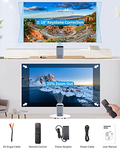 WiFi Projector Home Cinema Wireless 1080P Movie Projectors for iOS & Android, 7000 Lumens Full HD Indoor Outdoor Gaming Projector, Compatible with Airplay, Smartphone, TV Stick, HDMI, USB, PS5