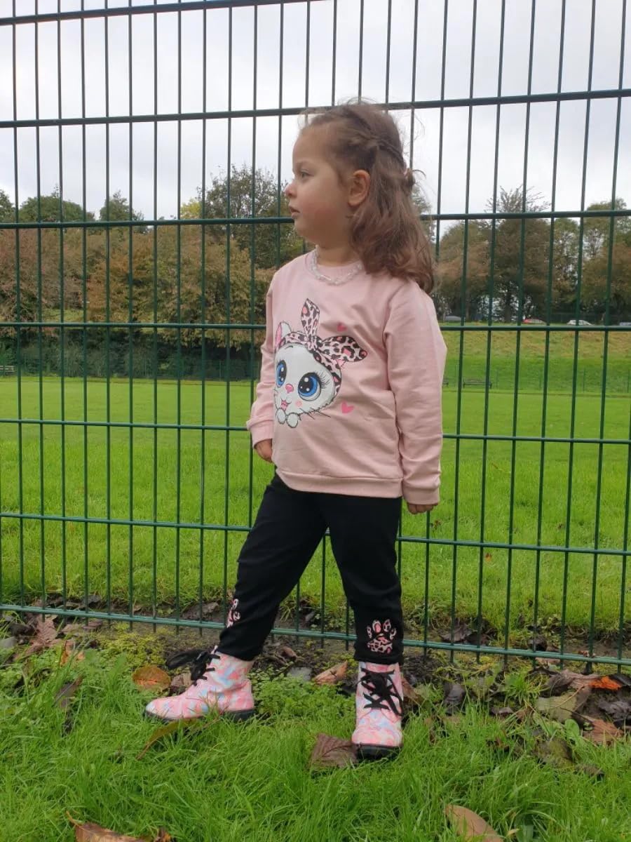 Axumity Toddler Girl Clothes Cat Print Pullover Sweatshirt + Leopard Print Pant 2-Piece Kid Girl Fall Winter Pants Set(4-5T)