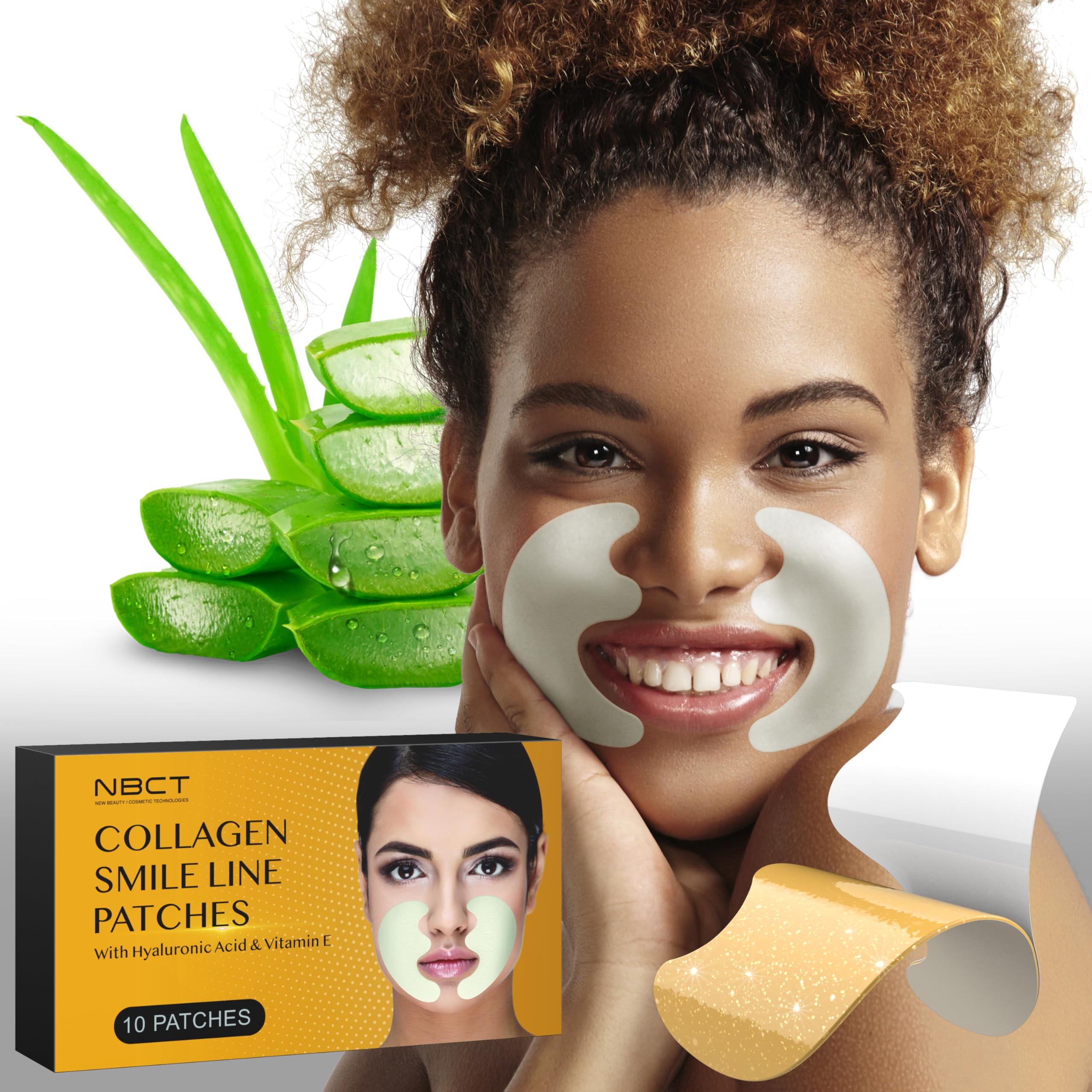 NBCT Collagen Smile Line Wrinkle Patches with Hyaluronic Acid, Aloe Vera, Vitamin E, Skin Safe & Botox Alternative