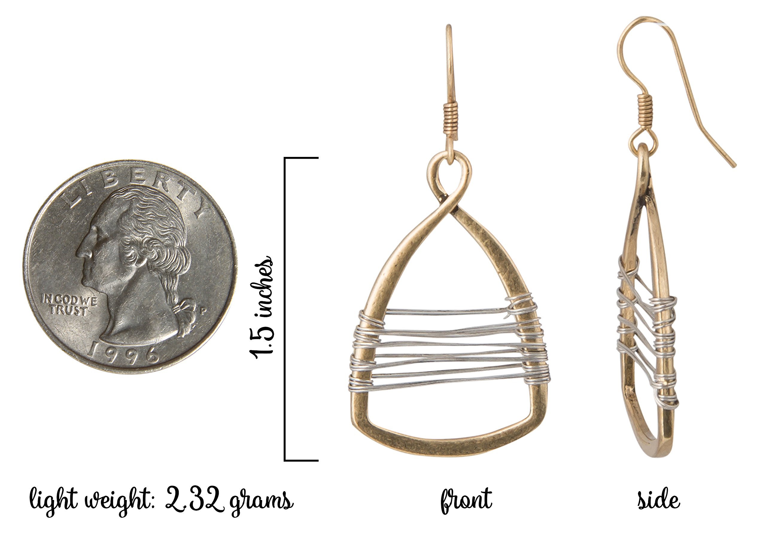 SPUNKYsoul Gold with Silver Wire Handmade Wire Wrap Teardrop Earrings