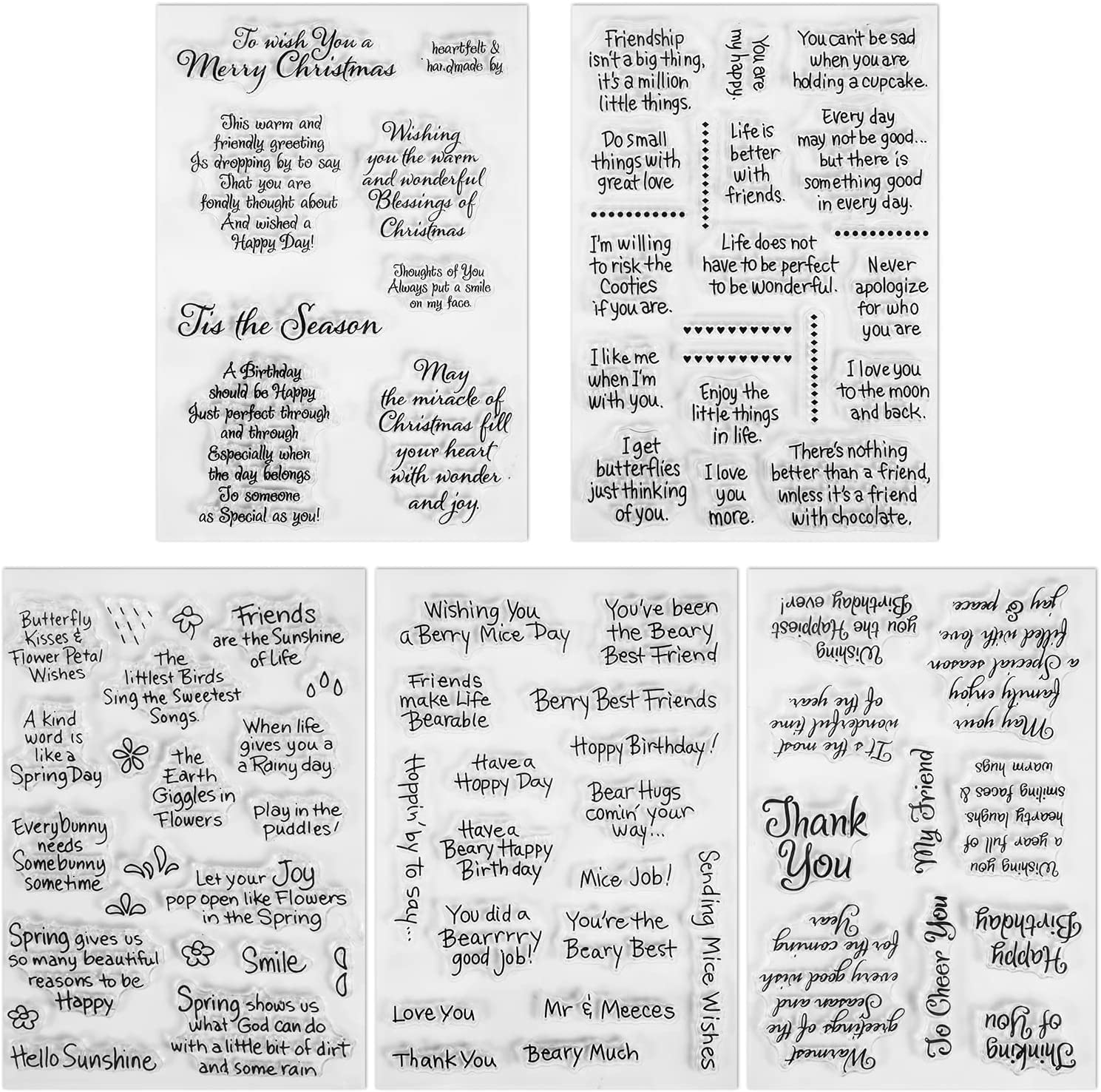 WooYangFun 5pcs Friends Thinking of You Words Clear Stamp 2pcs Acrylic Stamp Blocks for Card Making Decoration and Scrapbooking