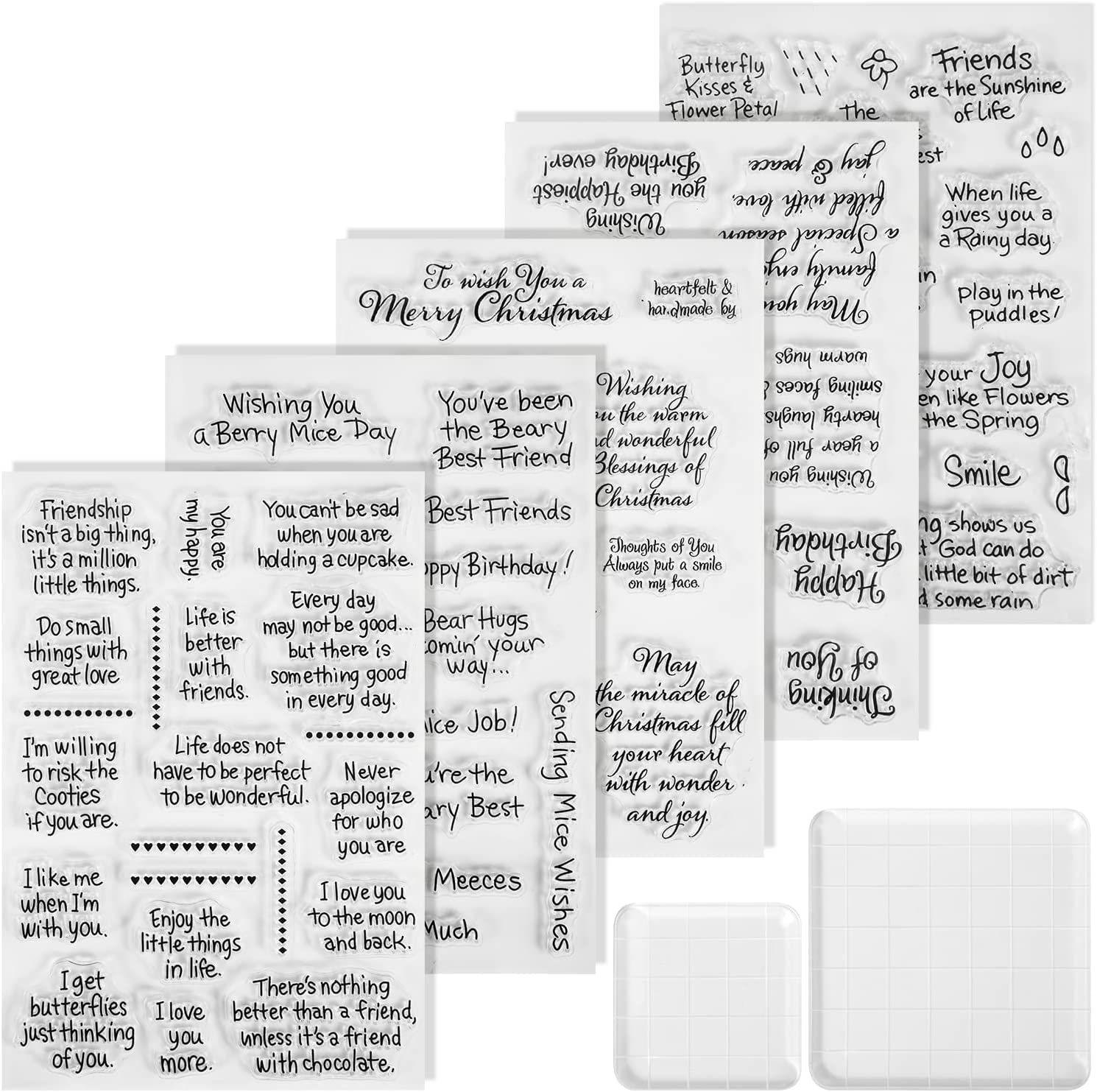 WooYangFun 5pcs Friends Thinking of You Words Clear Stamp 2pcs Acrylic Stamp Blocks for Card Making Decoration and Scrapbooking