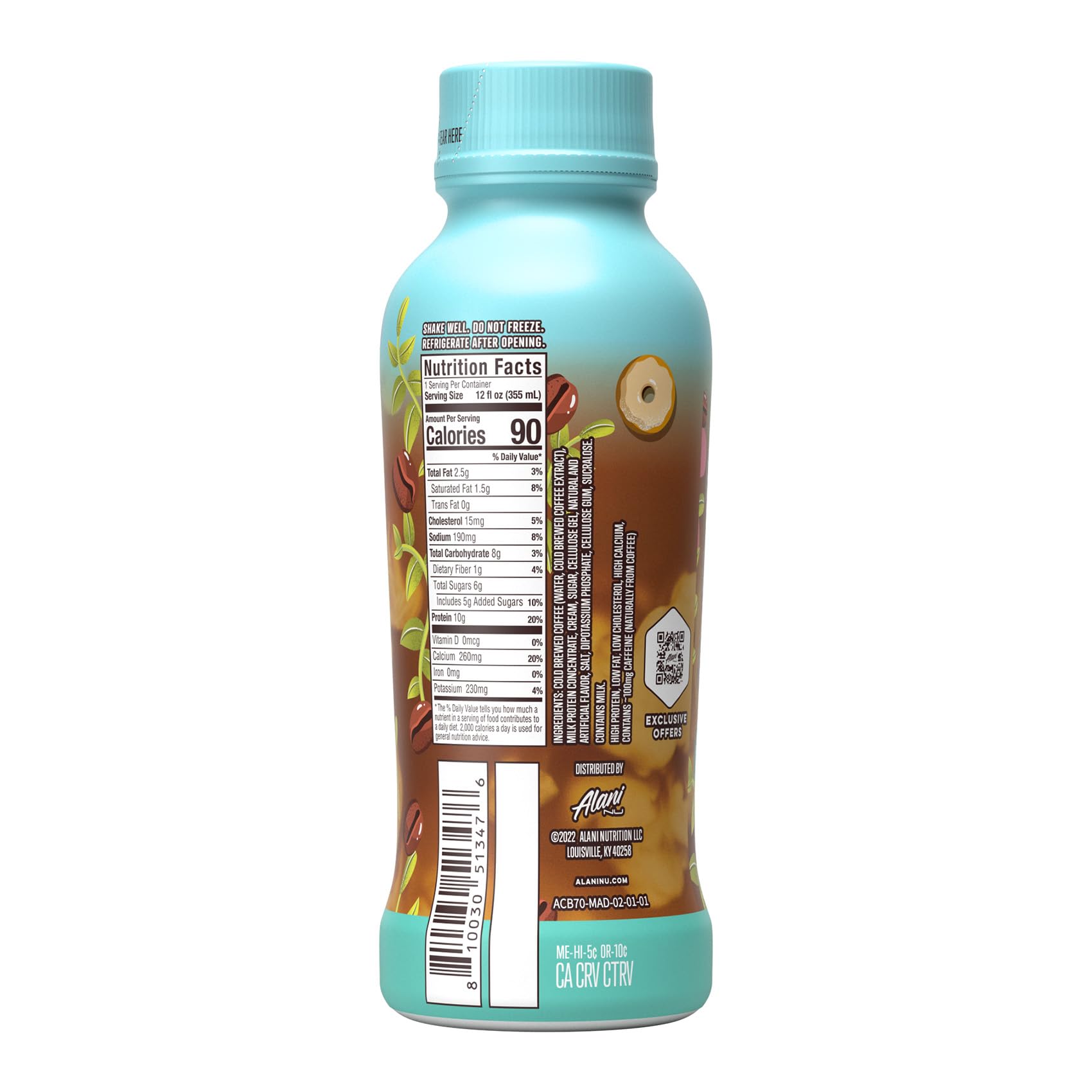 Alani Nu Protein Coffee MAPLE DONUT | Ready To Drink Cold Brew with 10g of Protein | 100mg Caffeine | 90 Calories, Naturally Flavored | 12 Fl Oz Bottles | 12 Pack