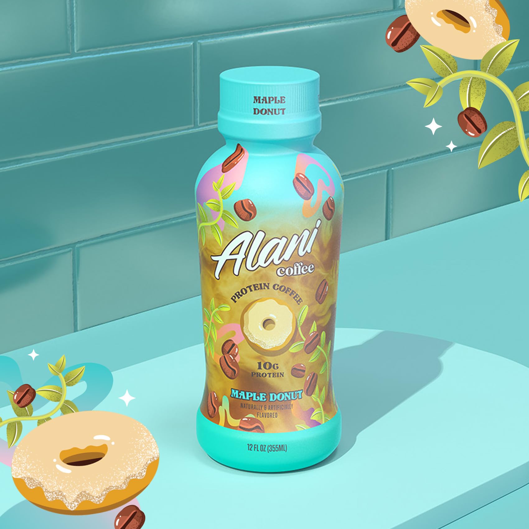 Alani Nu Protein Coffee MAPLE DONUT | Ready To Drink Cold Brew with 10g of Protein | 100mg Caffeine | 90 Calories, Naturally Flavored | 12 Fl Oz Bottles | 12 Pack