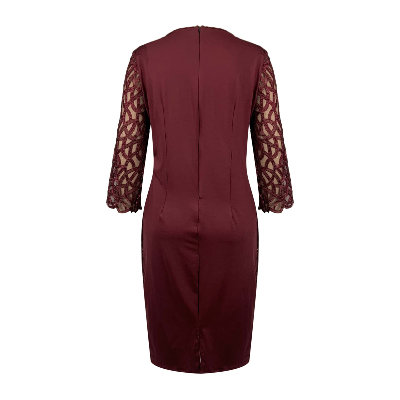 SHENYANGWA Plus Size Summer Dresses Sexy Hollow Out Long Sleeve Mesh See Through Sequin Midi Dress Casual Party Short Dress Red, 3X-Large
