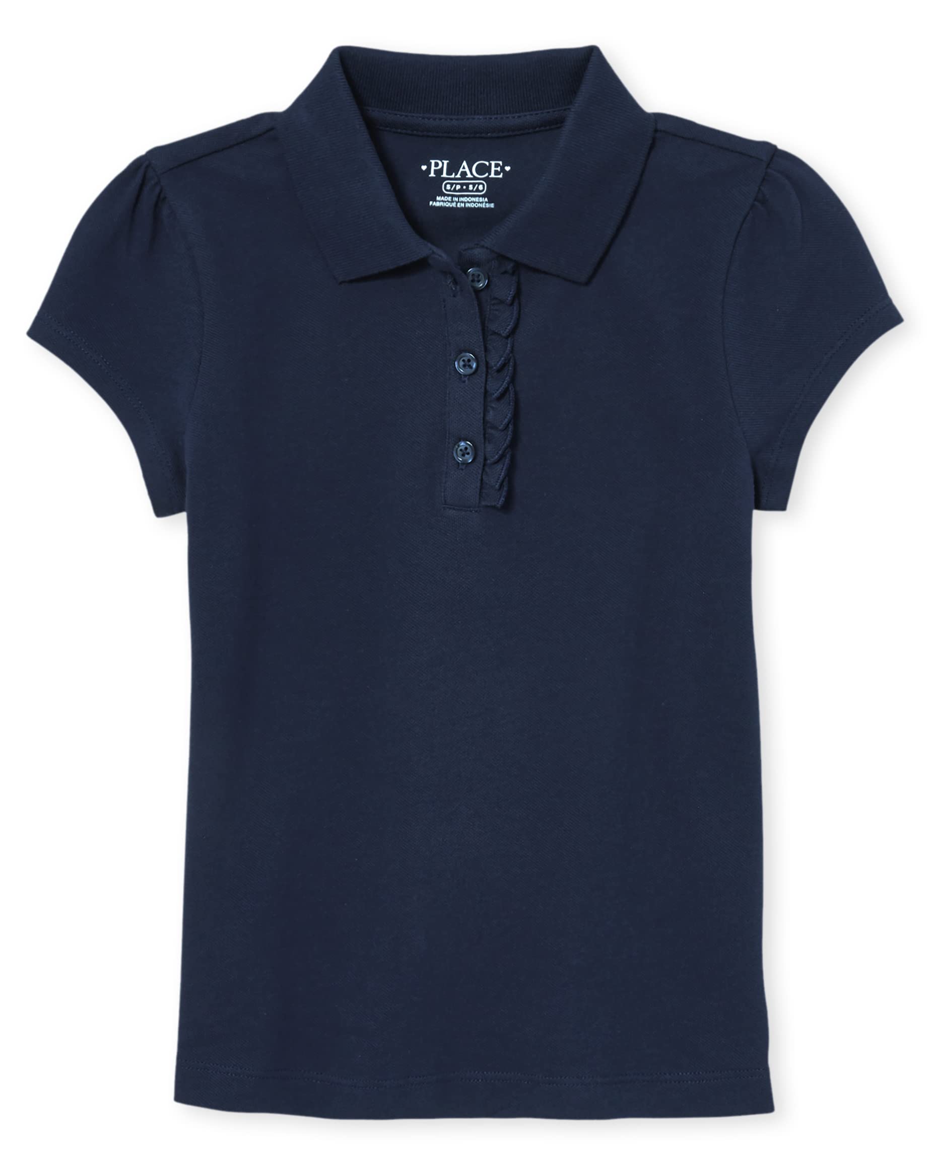 The Children's Place Girls Short Sleeve Ruffle Pique Polo,Tidal Single,M (7/8)