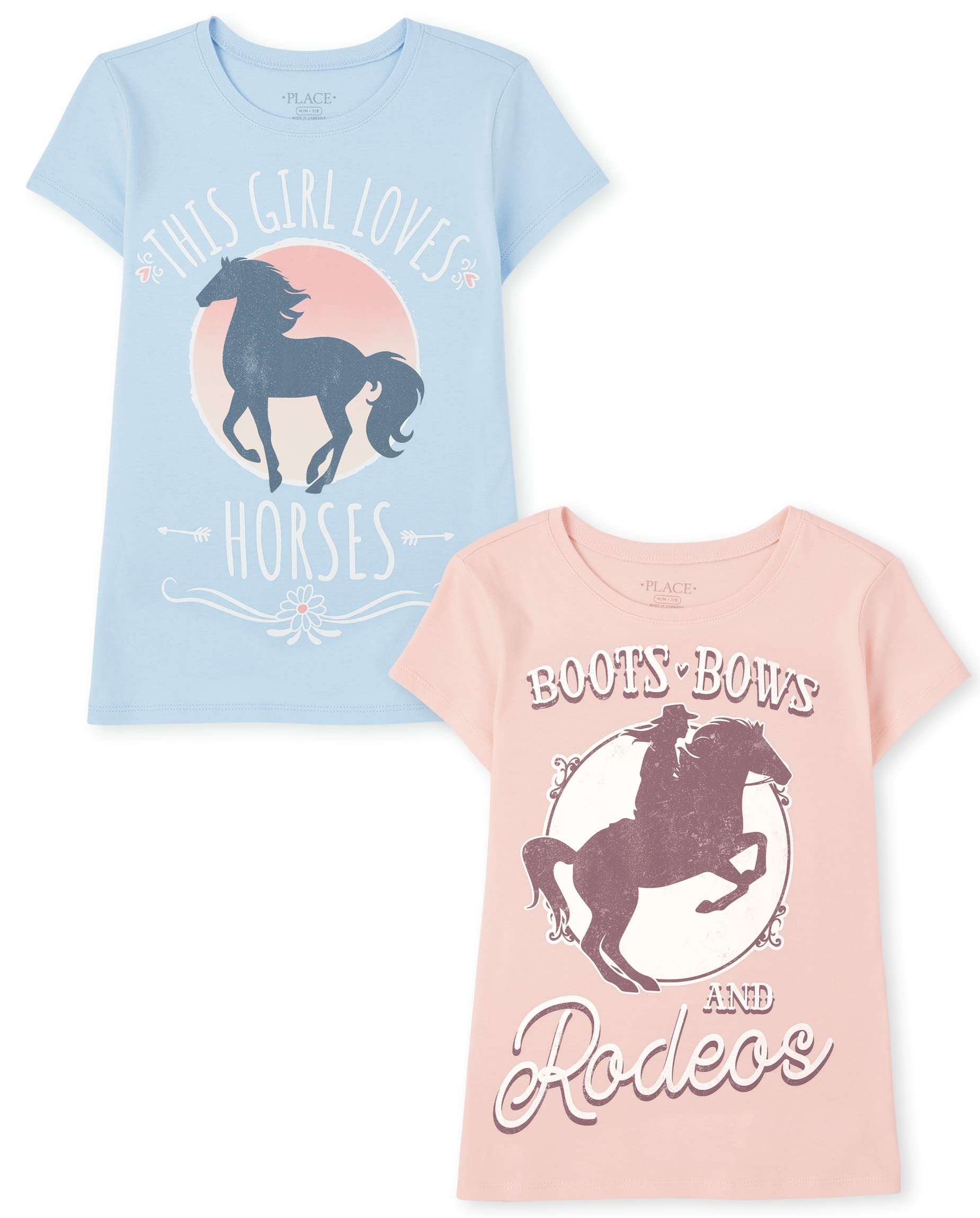 The Children's Place,Short Sleeve Graphic T-Shirt 2-Pack,Boots Bows & RODEOS/This Girl Loves Horses,Medium (7/8)