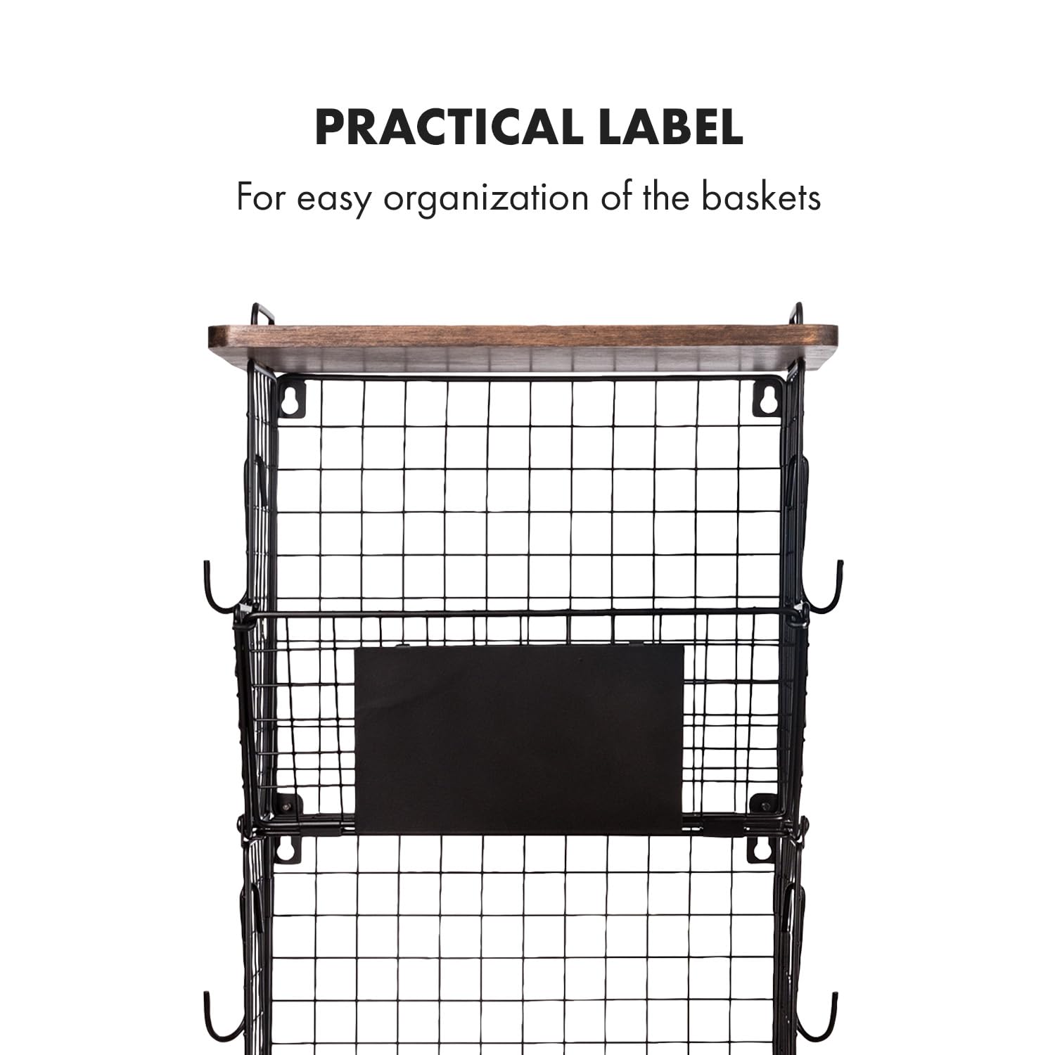 Granrosi 3 Tier Fruit Basket Stand for Kitchen Floor & Pantry β Stackable Rolling Fruit Cart & Vegetable Rack on Wheels; Produce Cart with Wooden Tabletop; 3 Tier Wire Basket Stand