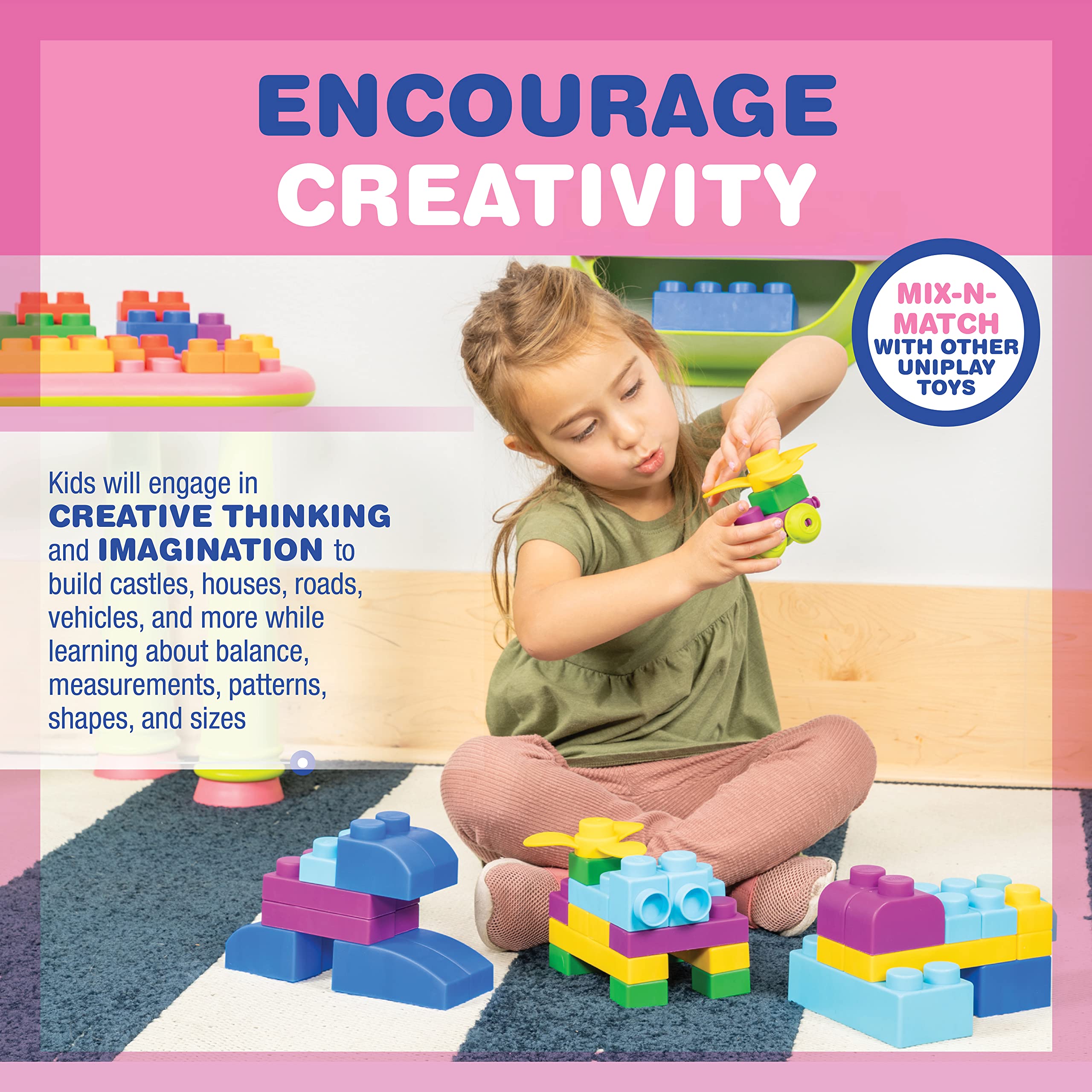 UNiPLAY Plus Soft Building Blocks β Creativity Toy, Educational Play, Cognitive Development, Early Learning Stacking Blocks for Infants and Toddlers, Primary (80-Piece Set)