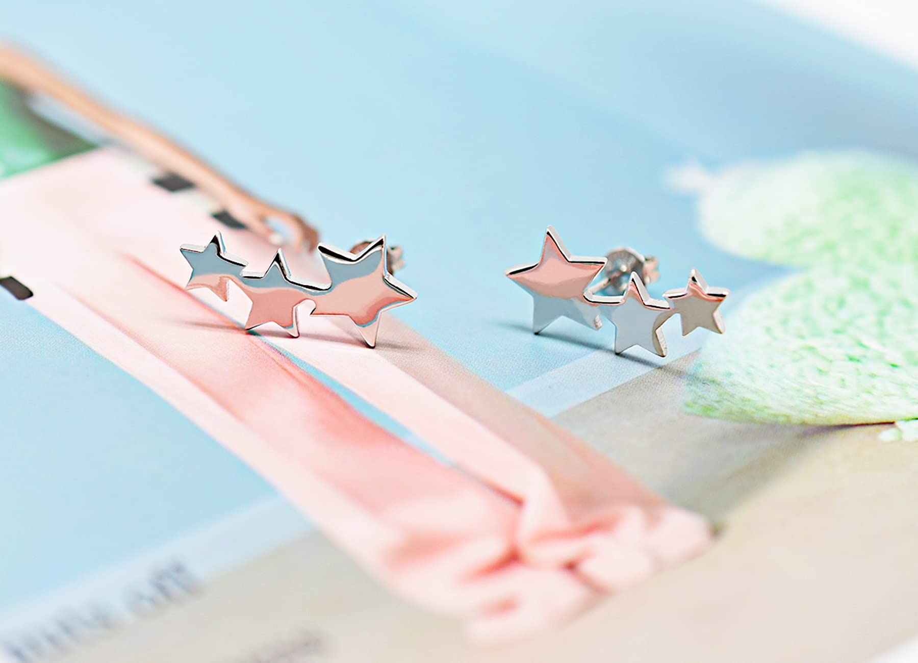 Sterling Silver Star Stud Hypoallergenic Stars Post Earrings for Girls Teens Women