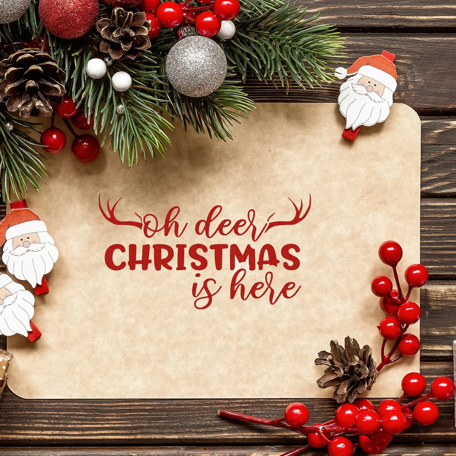 Whaline 4 Sheet Christmas Words Clear Stamps Greeting Words Santa Xmas Tree Pattern Silicone Transparent Stamps Border Stamp Cards for DIY Craft Card Making Scrapbooking Embossing Album Decor