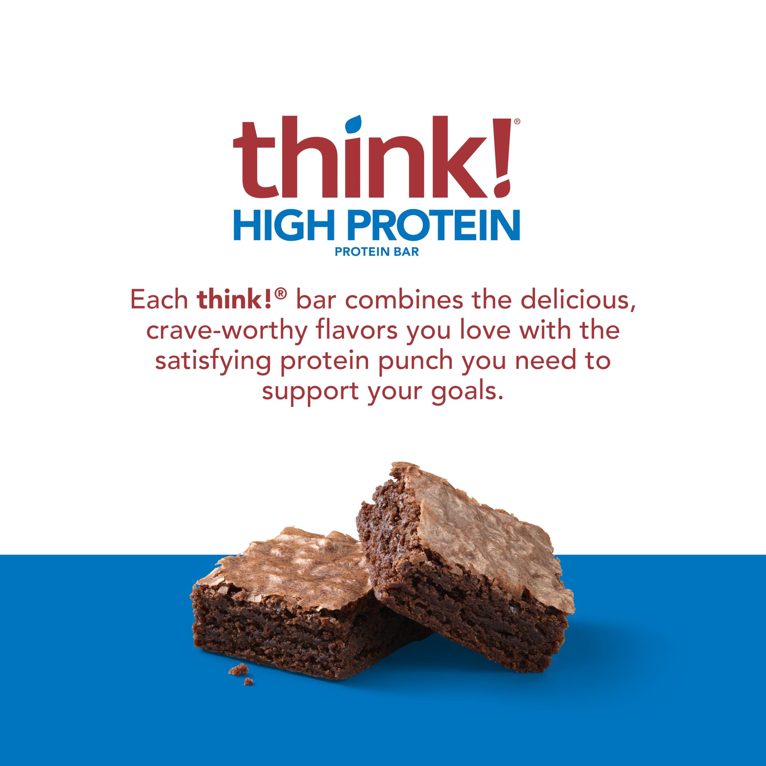 think! Protein Bars, High Protein Snacks, Gluten Free, Kosher Friendly, Brownie Crunch, Nutrition Bars, 2.1 Oz per Bar, 12 Count (Packaging May Vary)
