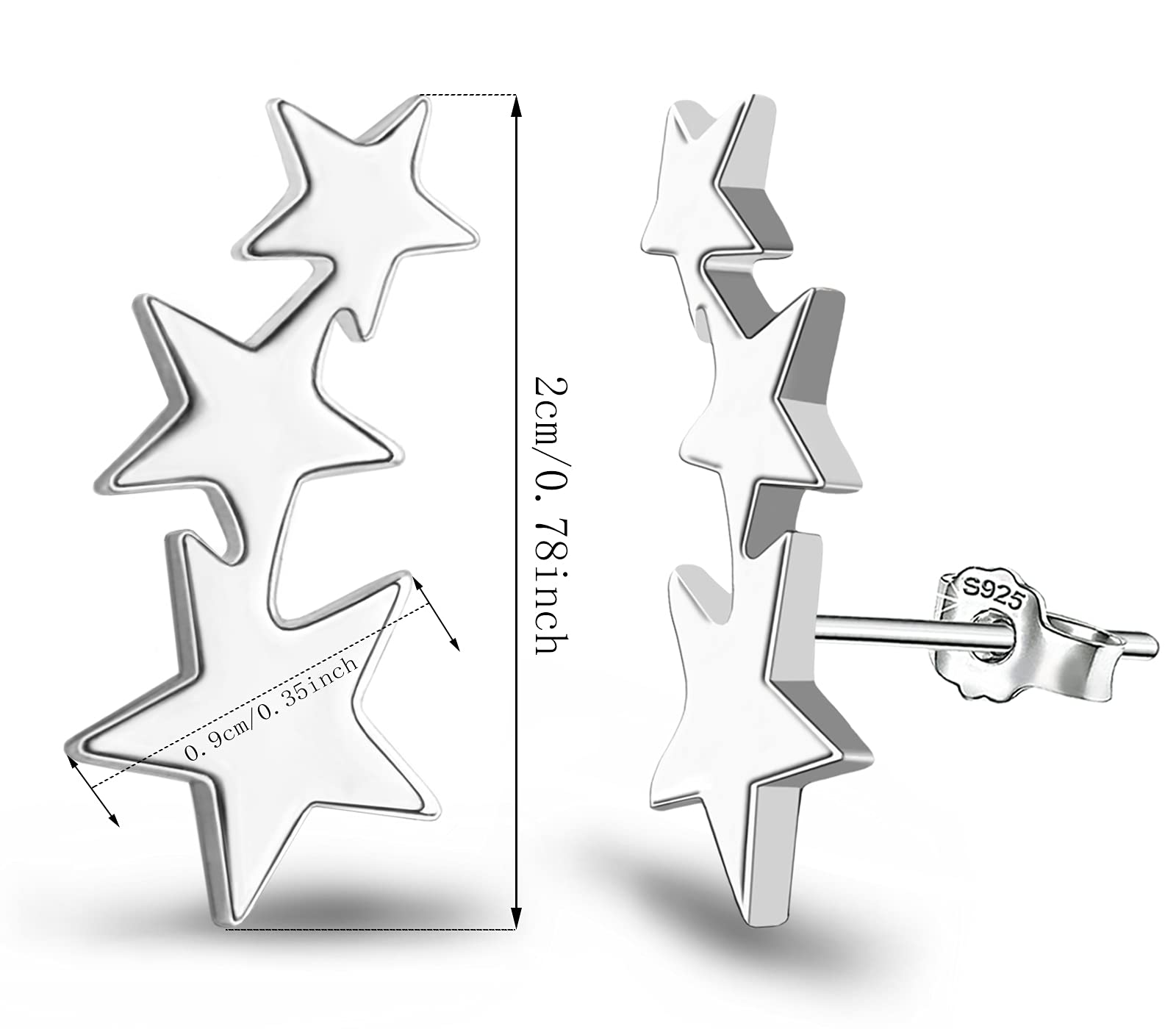 Sterling Silver Star Stud Hypoallergenic Stars Post Earrings for Girls Teens Women