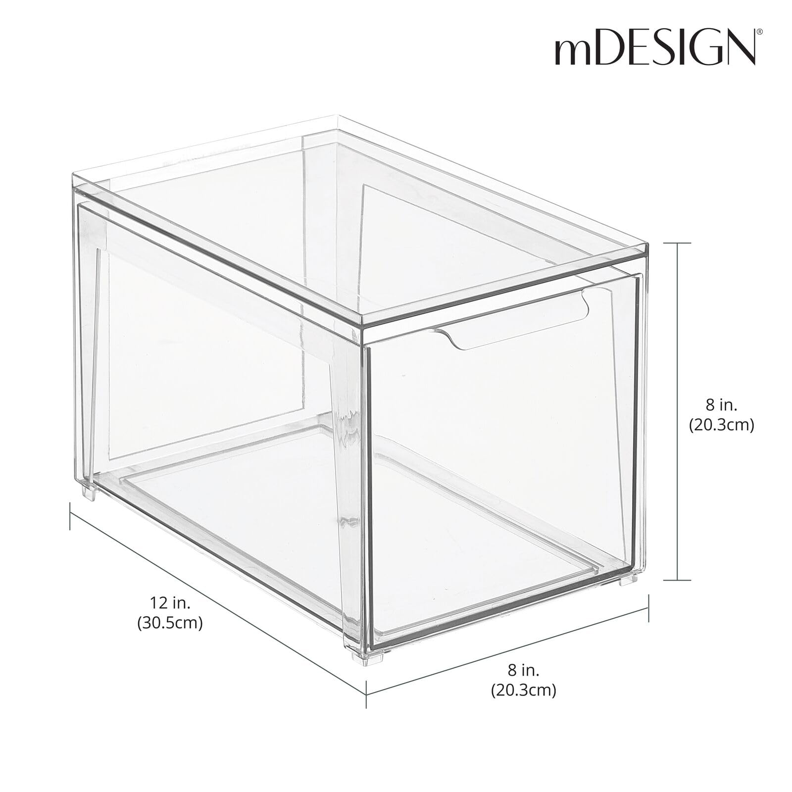 mDesign Plastic Stackable Bathroom Storage with Pull Out Bin Organizer Drawer for Cabinet, Vanity, Shelf, Cupboard, Cabinet, or Closet Organization - Lumiere Collection - Clear