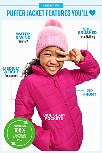 The Children's Place Girls' Medium Weight Puffer Jacket, Wind, Water-Resistant, Purple Rose, Large (10/12)