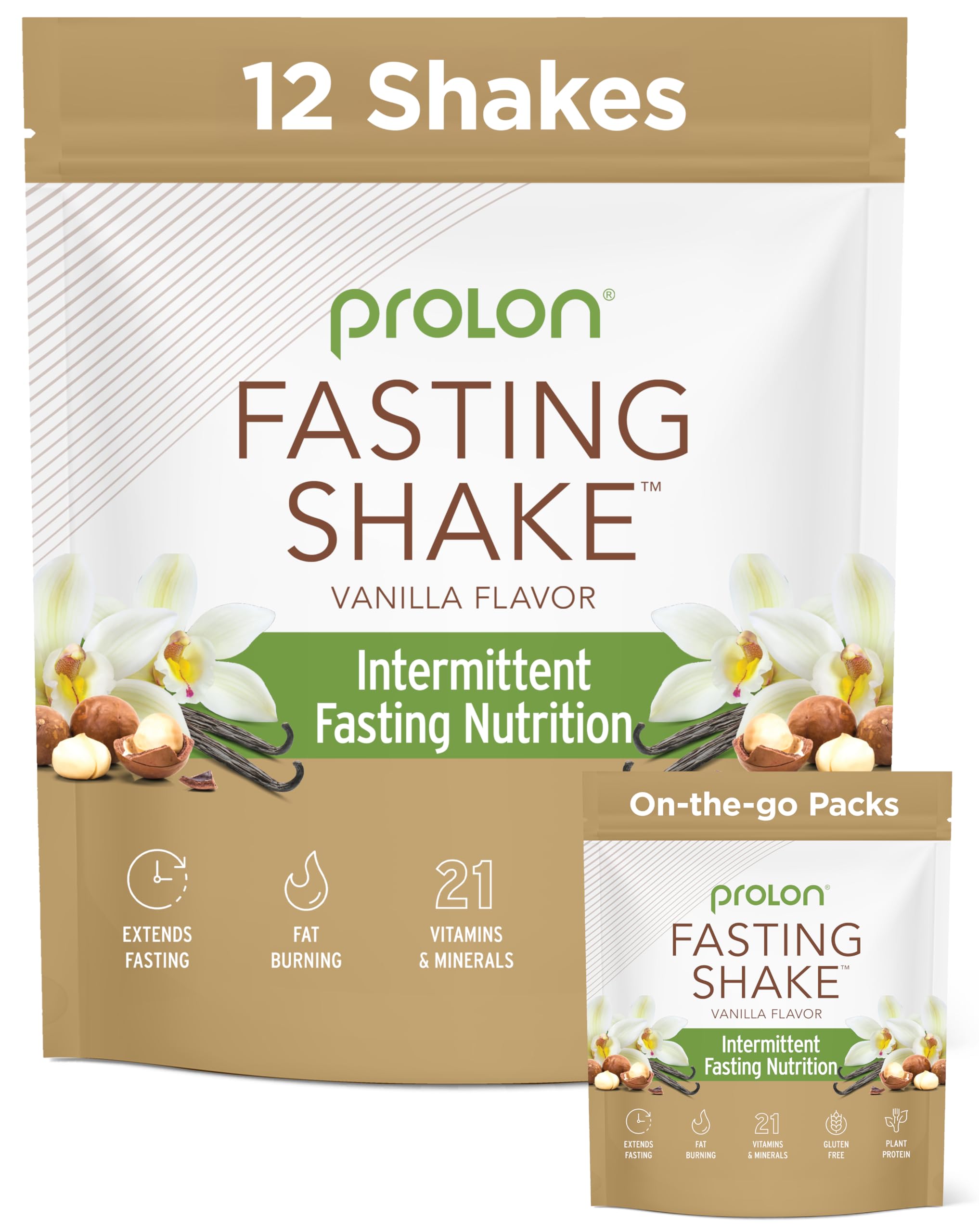 Prolon Intermittent Fasting Drink Mix | Shake for Intermittent Fasting | Vitamins, Fiber, Plant Based Protein, Superfoods | Keto, Vegan, Gluten Free, Dairy Free | Vanilla, (12 ct)