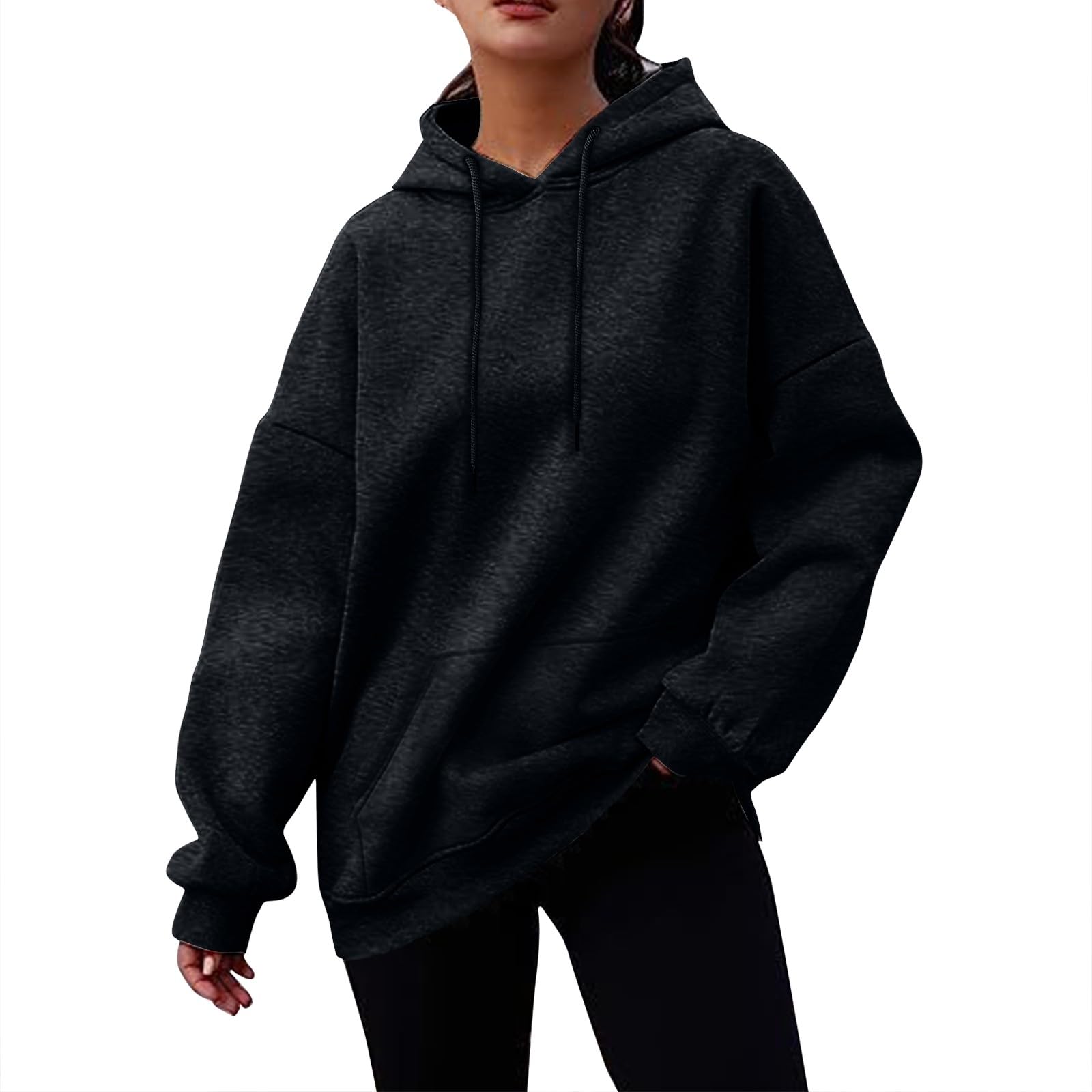 Oversized Hoodie for Women, Y2k Hoodie Women Casual Fall Winter Solid Color Pullover Hooded Loose Fit Fleece Sweaters Long Sleeve Fashion Sweatshirt with Pockets College Hoodies(A Black,Small)