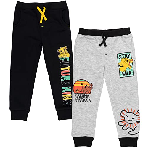 Disney Lion King Simba Pumbaa Timon Toddler Boys Fleece 2 Pack Pants Black/Grey 4T
