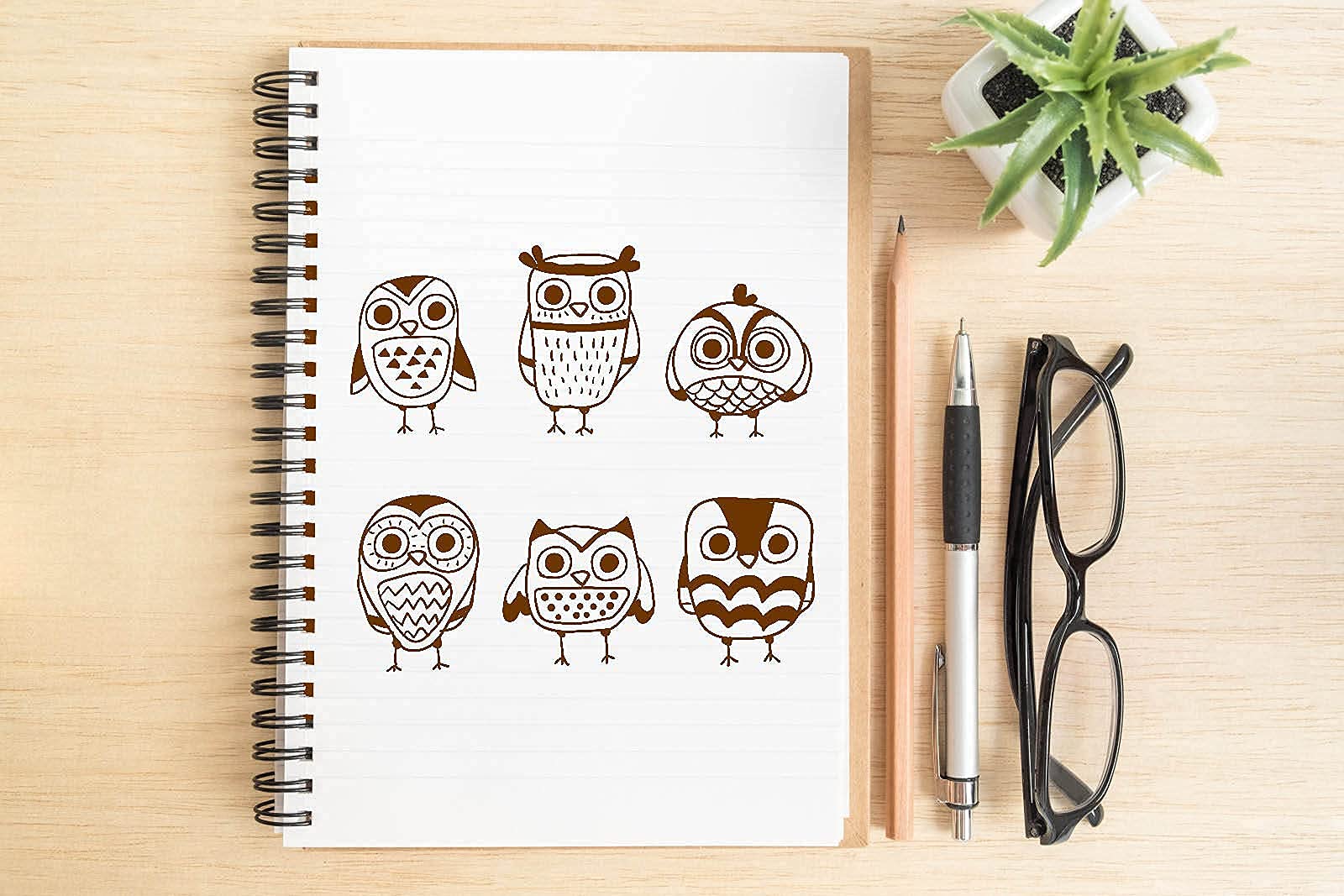 6pcs Cute Owls Clear Stamps Silicone Stamp Cards with Sentiments, Fall Owl Letters Pattern Clear Stamps for Holiday Card Making Decoration and DIY Scrapbooking Album DIY Crafts