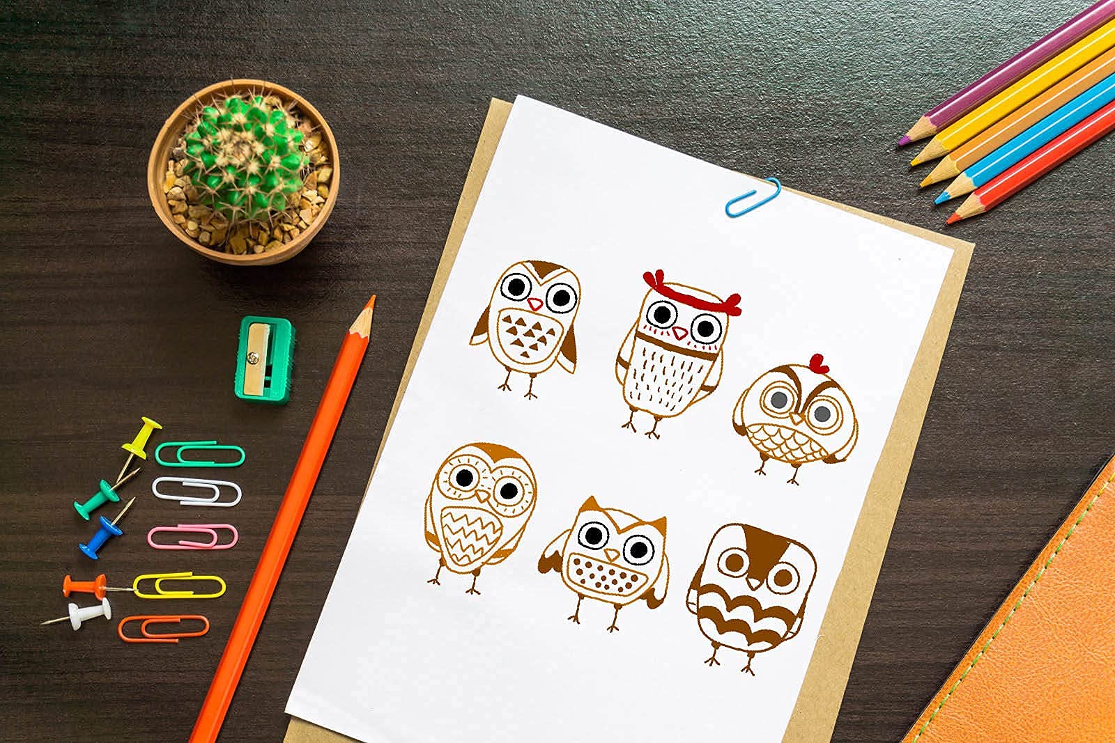6pcs Cute Owls Clear Stamps Silicone Stamp Cards with Sentiments, Fall Owl Letters Pattern Clear Stamps for Holiday Card Making Decoration and DIY Scrapbooking Album DIY Crafts