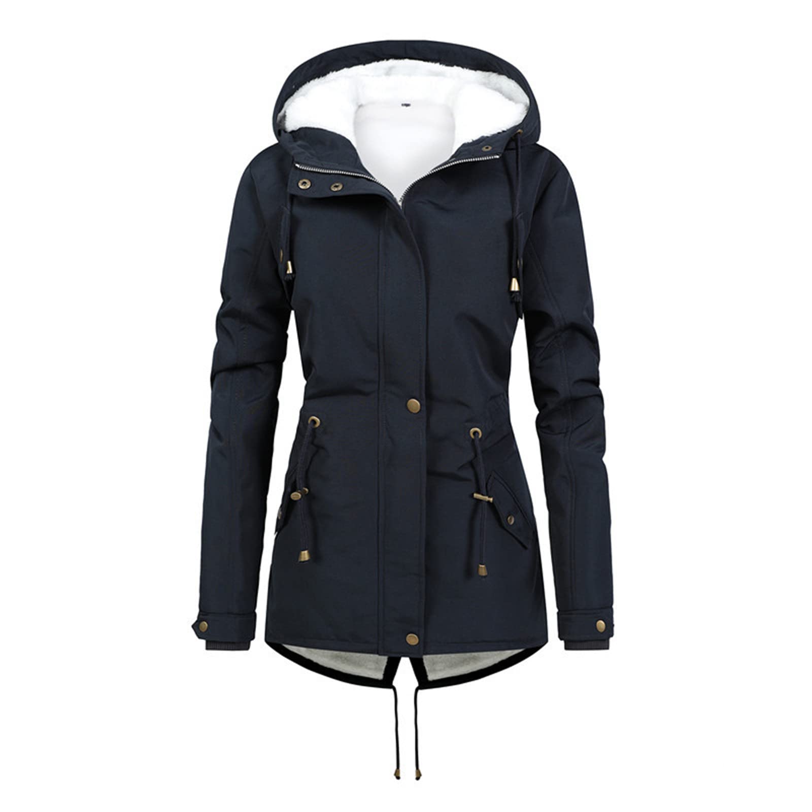 luwita Army Green Jacket Women Women's Winter Jackets Coats Thick Lined Warm Overcoat Long Sleeve Hooded Puffer Down Zip Up Button Overcoat Zip Up Hoodie Y2K