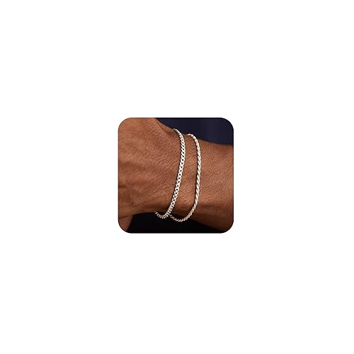 Poaiiu Silver Layered Chain Bracelets Sets for Men Women Silver Rope Figaro Cuban Link Chain Bracelets Set Men Jewelry Gifts for Dad Boyfriend Husband