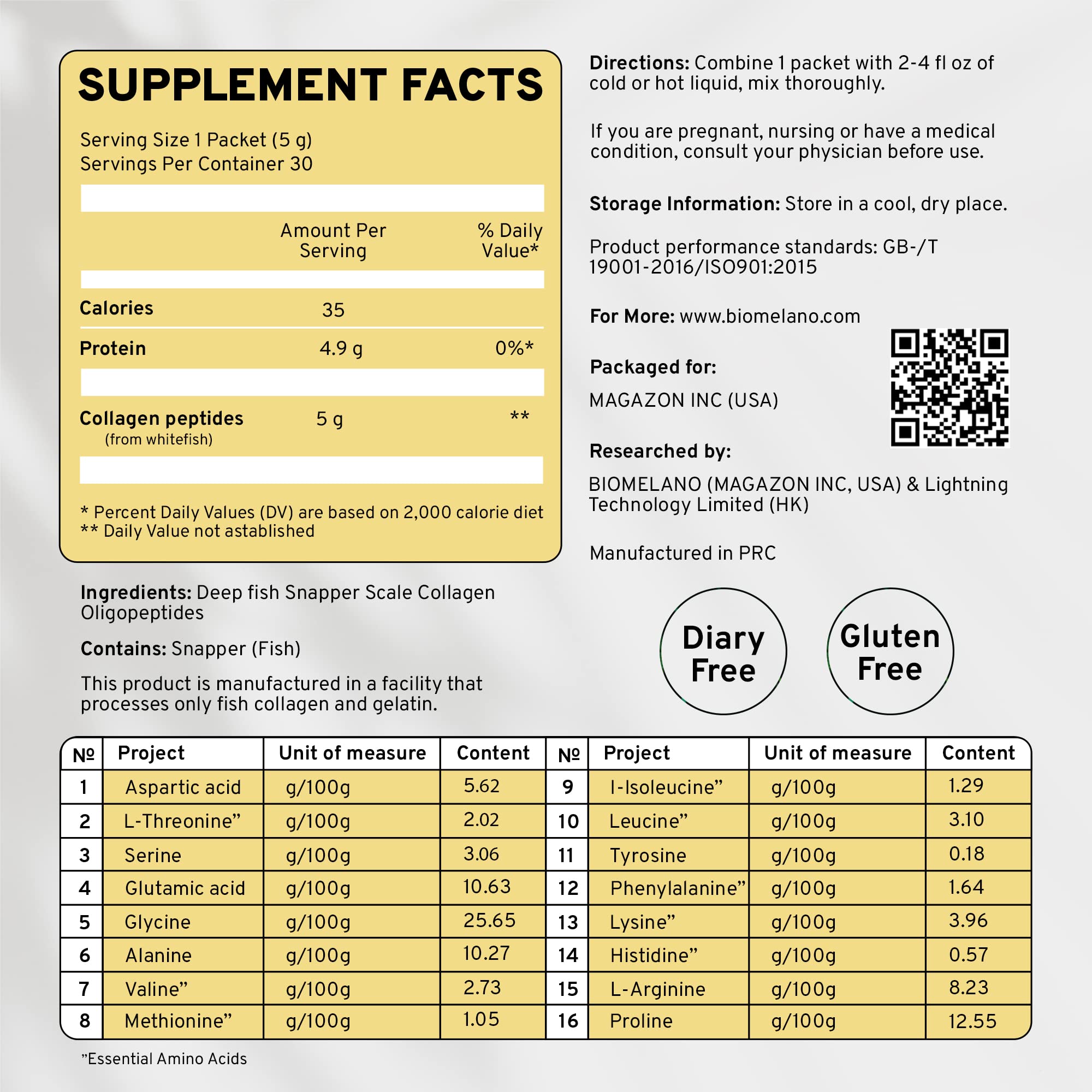 BIOMELANO Hydrolyzed Marine Collagen Peptides Powder Supplement